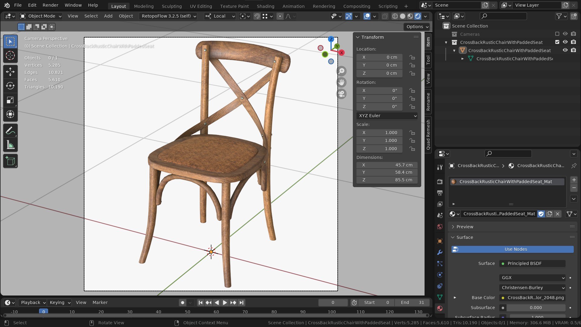 Cross Back Rustic Chair - Game Asset 3D - TurboSquid 1912691