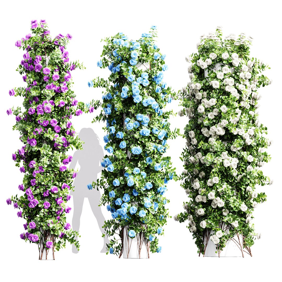 3D Model New Plant High Detail Climbing Roses Cylinder Columns ...