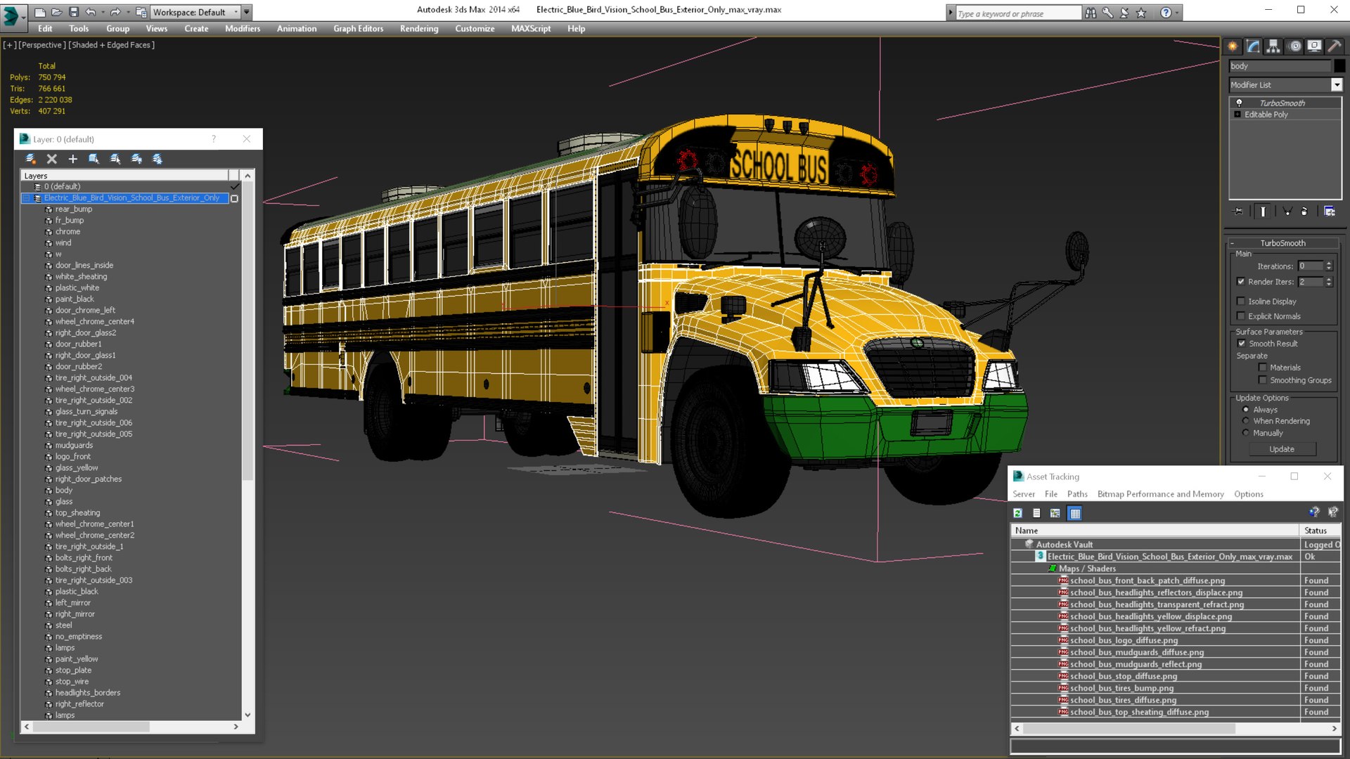 3D model Electric Blue Bird Vision School Bus Exterior Only ...