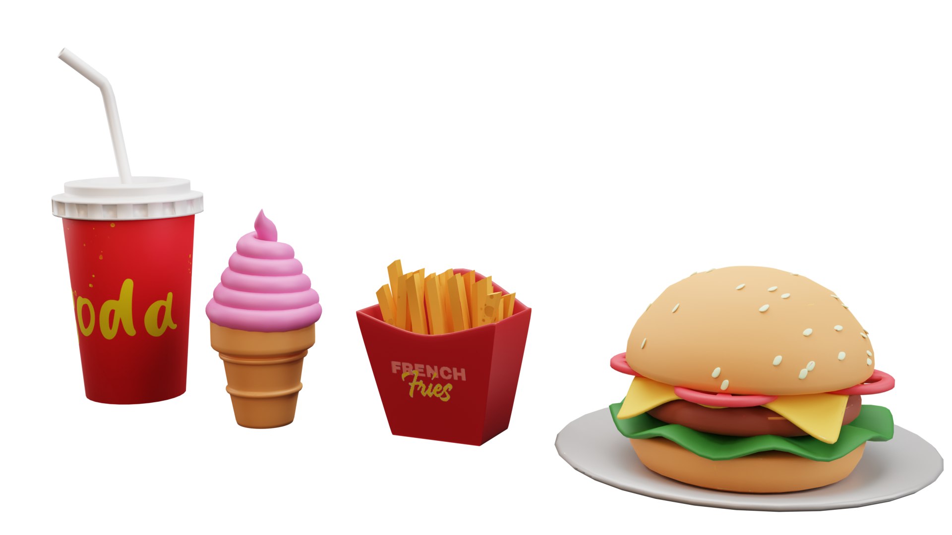 3D 4 Itens Low Poly Fast Food - TurboSquid 2118600
