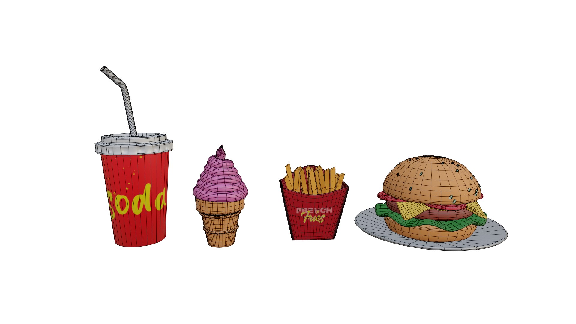 3D 4 Itens Low Poly Fast Food - TurboSquid 2118600