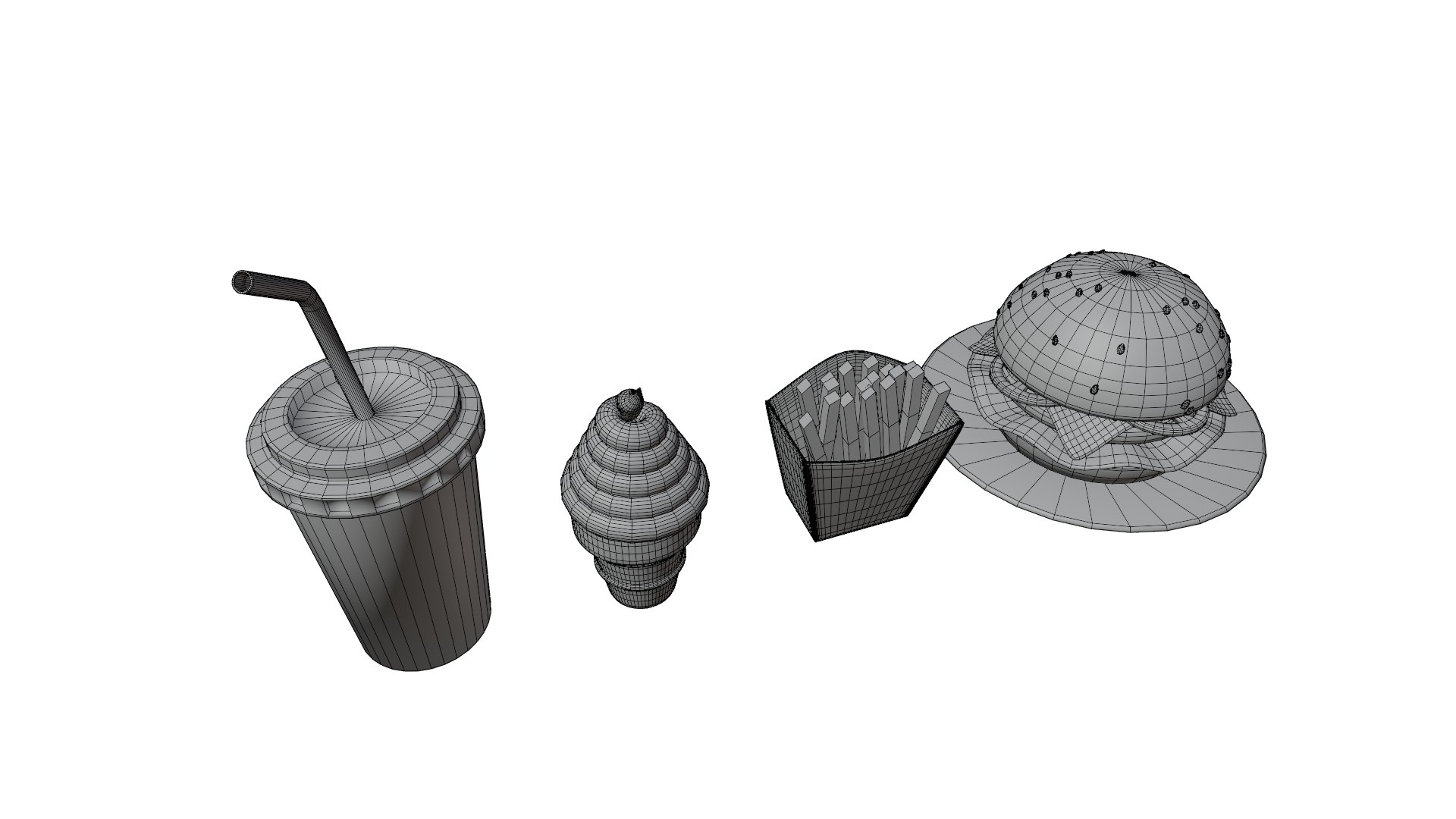 3D 4 Itens Low Poly Fast Food - TurboSquid 2118600