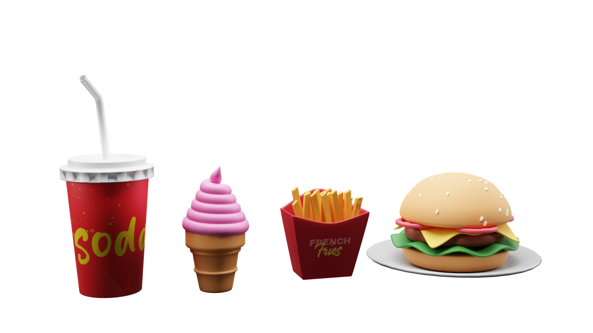 3D 4 Itens Low Poly Fast Food - TurboSquid 2118600