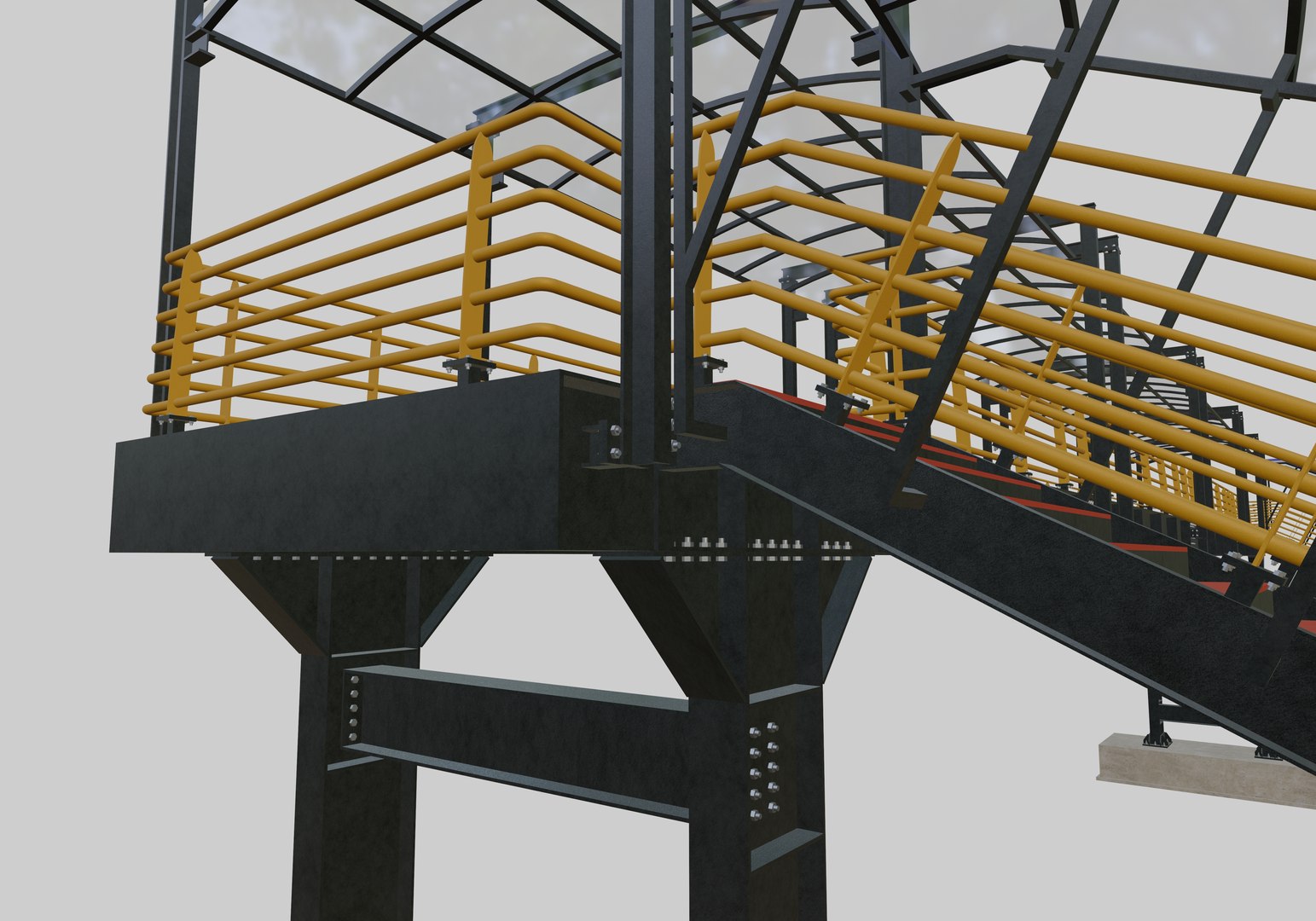 3D Steel Pedestrian Bridge-Two Columns-Pipe Rail-Straight Type-6 ...