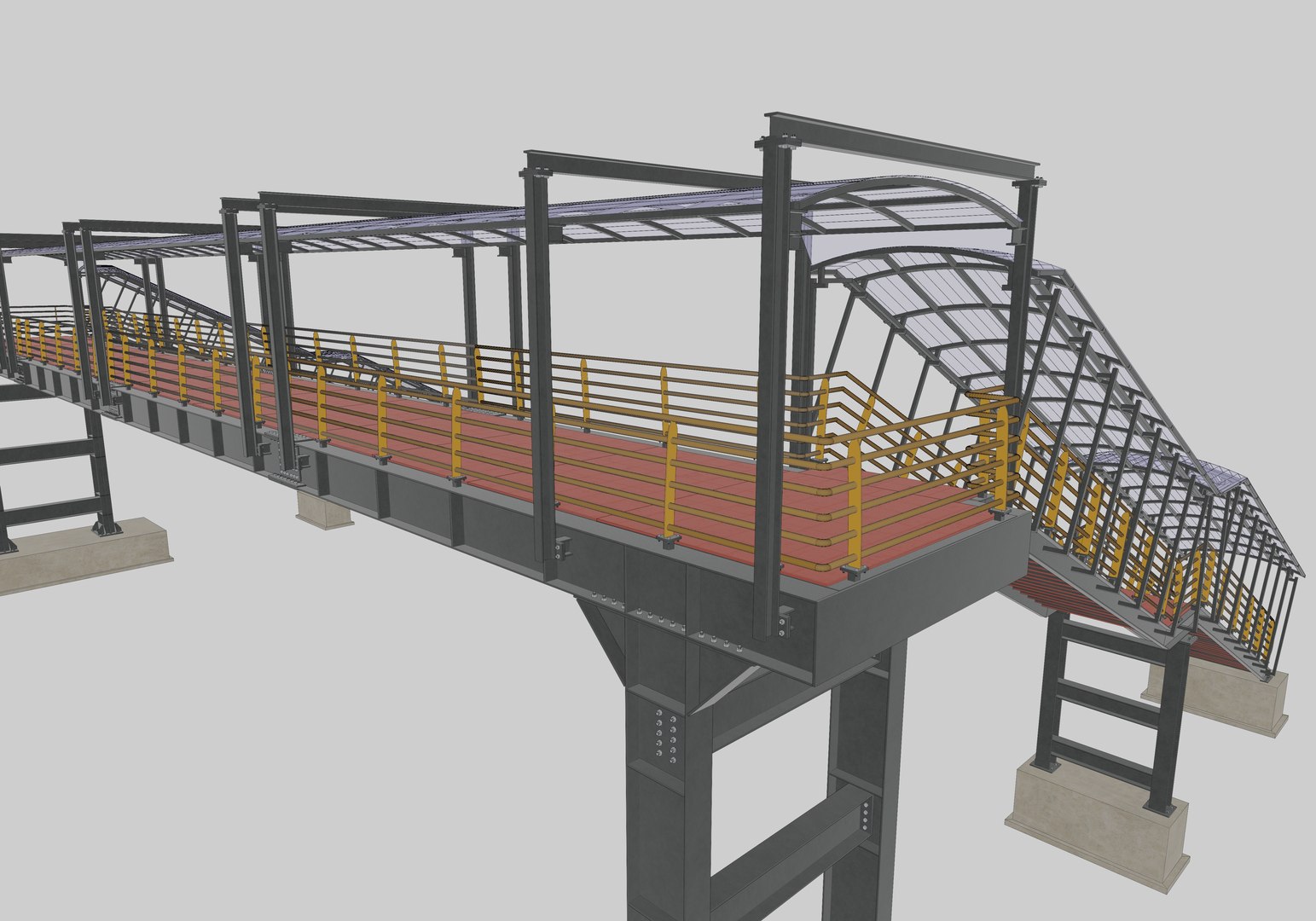 3D Steel Pedestrian Bridge-Two Columns-Pipe Rail-Straight Type-6 ...