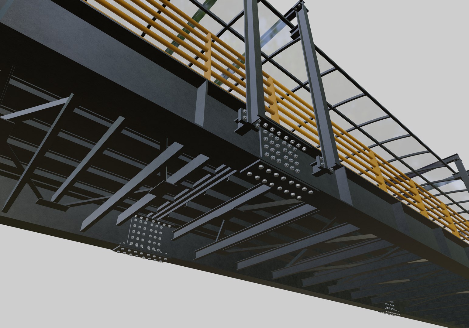 3D Steel Pedestrian Bridge-Two Columns-Pipe Rail-Straight Type-6 ...