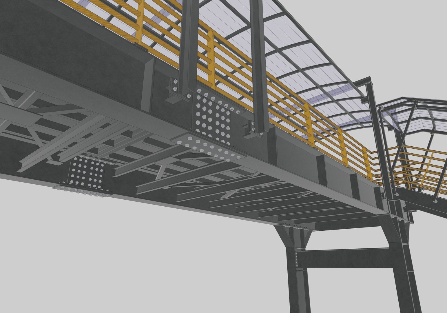 3D Steel Pedestrian Bridge-Two Columns-Pipe Rail-Straight Type-6 ...