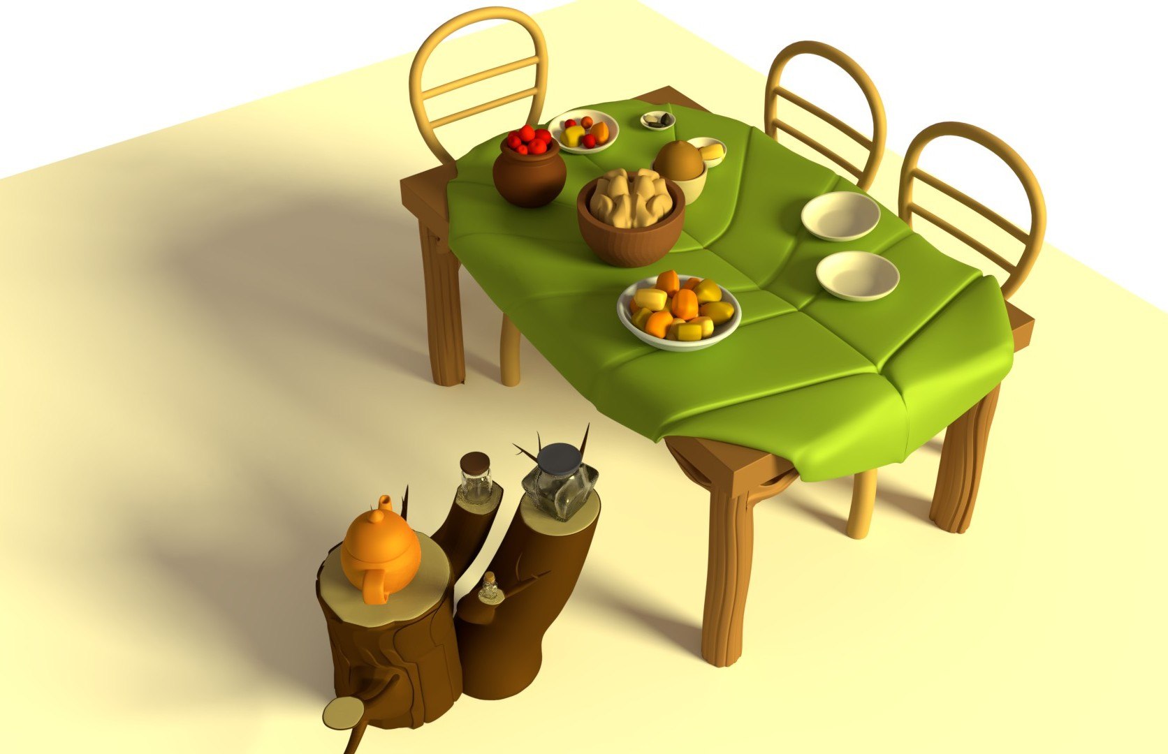 Cartoon Table Set 3D Model - TurboSquid 1417687
