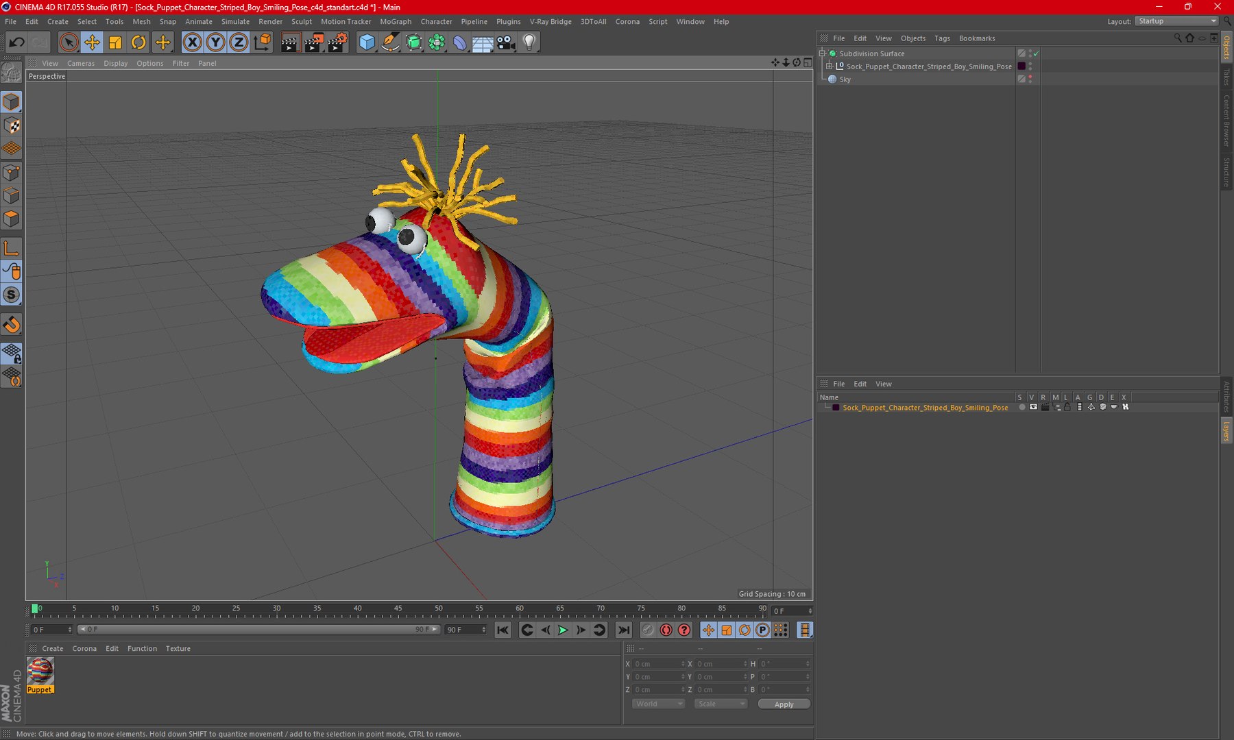 Sock Puppet Character Striped Boy Smiling Pose Model - TurboSquid 2269857