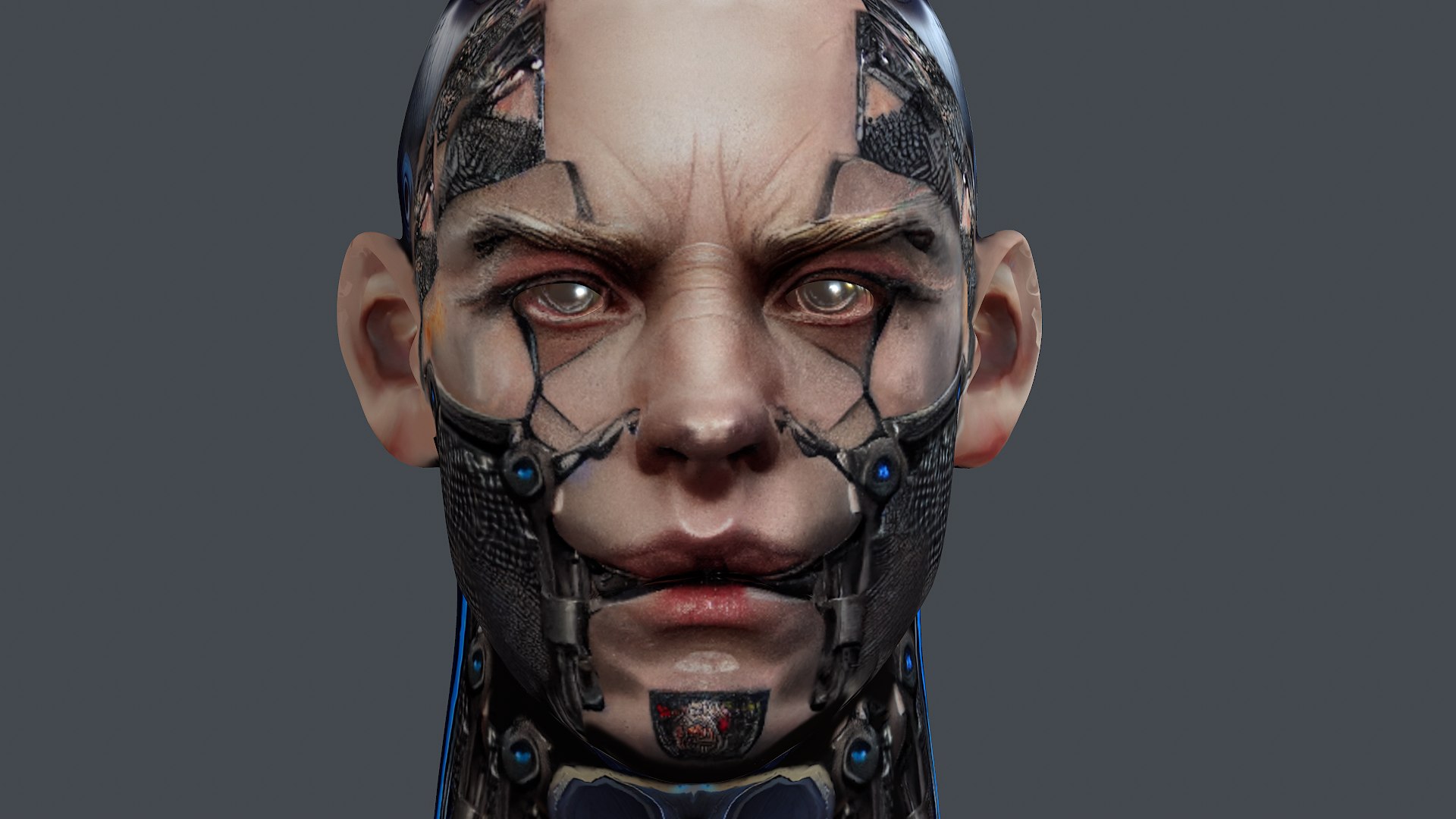Realistic White Male Head Cyborg 3D model Game Ready Low-poly Low-poly ...