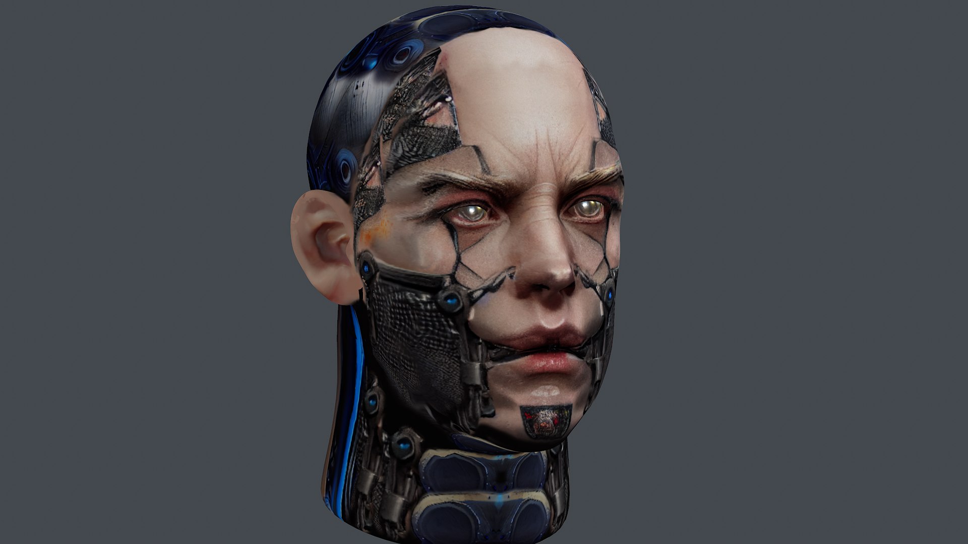 Realistic White Male Head Cyborg 3D model Game Ready Low-poly Low-poly ...