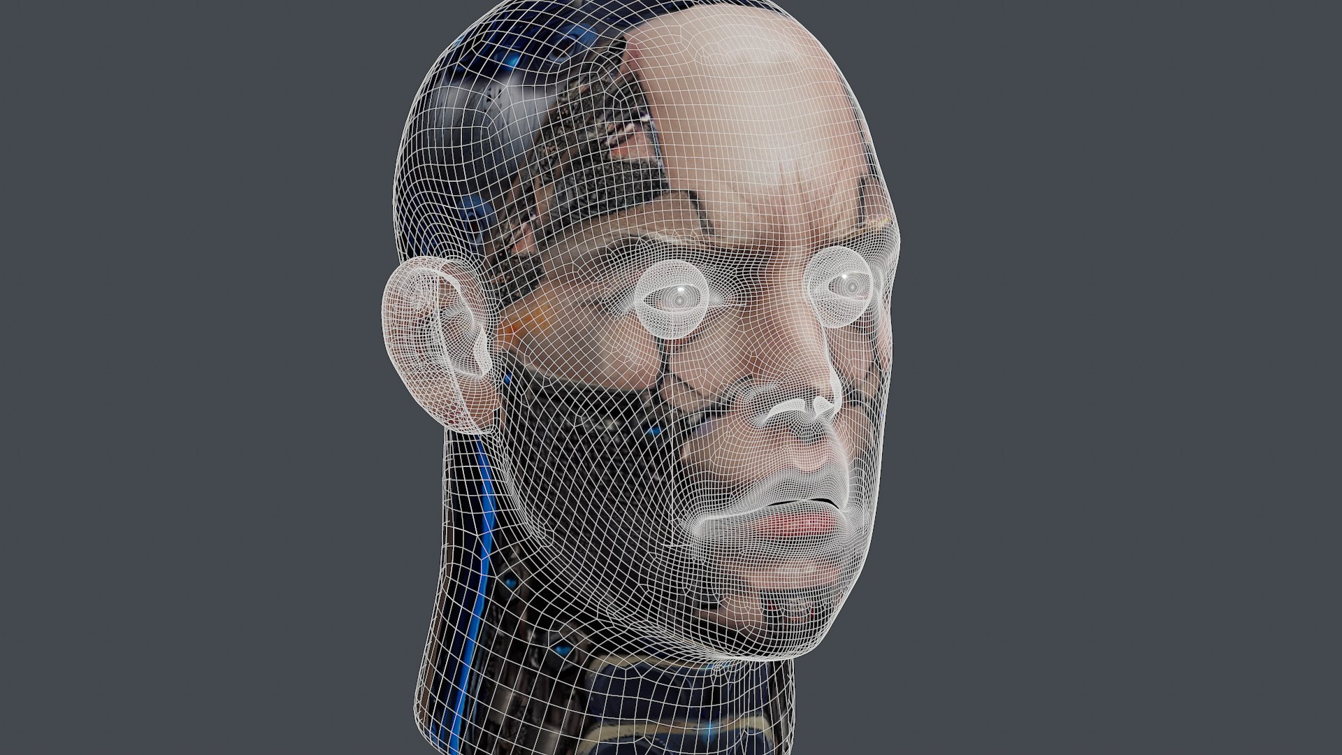 Realistic White Male Head Cyborg 3D model Game Ready Low-poly Low-poly ...
