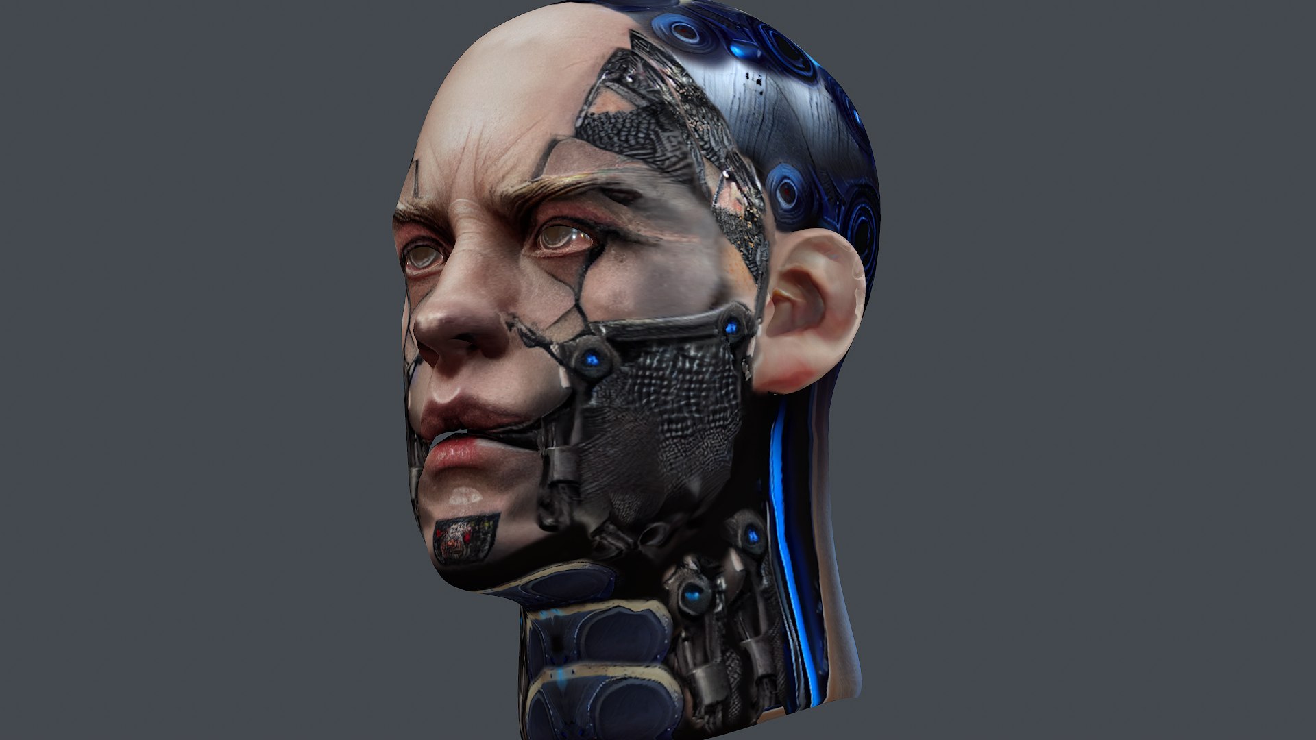 Realistic White Male Head Cyborg 3D model Game Ready Low-poly Low-poly ...