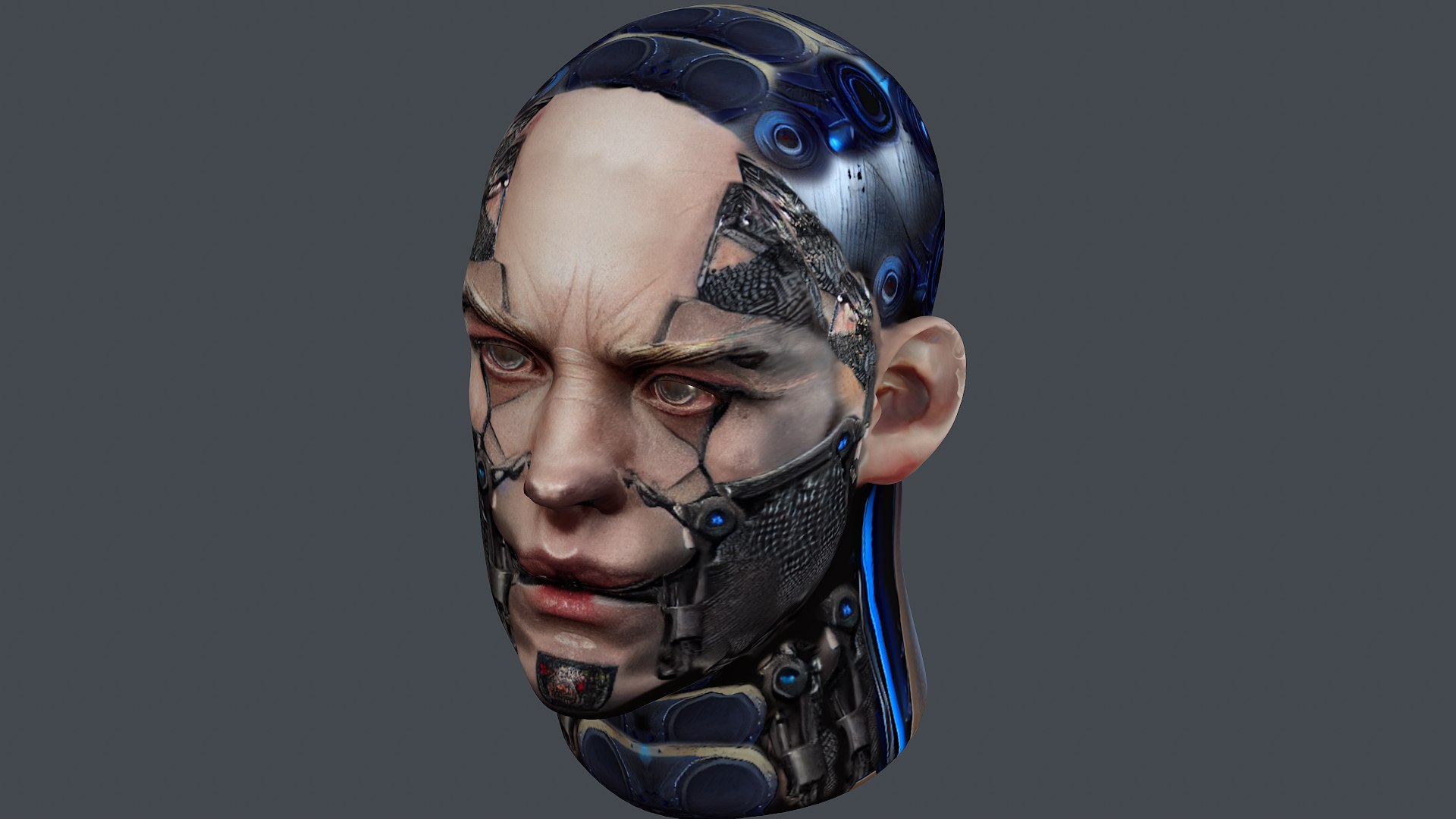 Realistic White Male Head Cyborg 3D model Game Ready Low-poly Low-poly ...