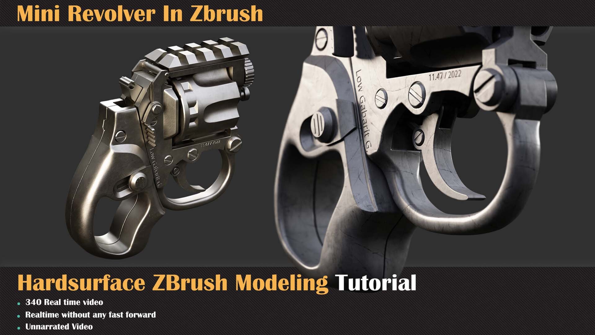 3D Mini Revolver Hardsurface ZBrush Modeling Tutorial - TurboSquid 2295879
