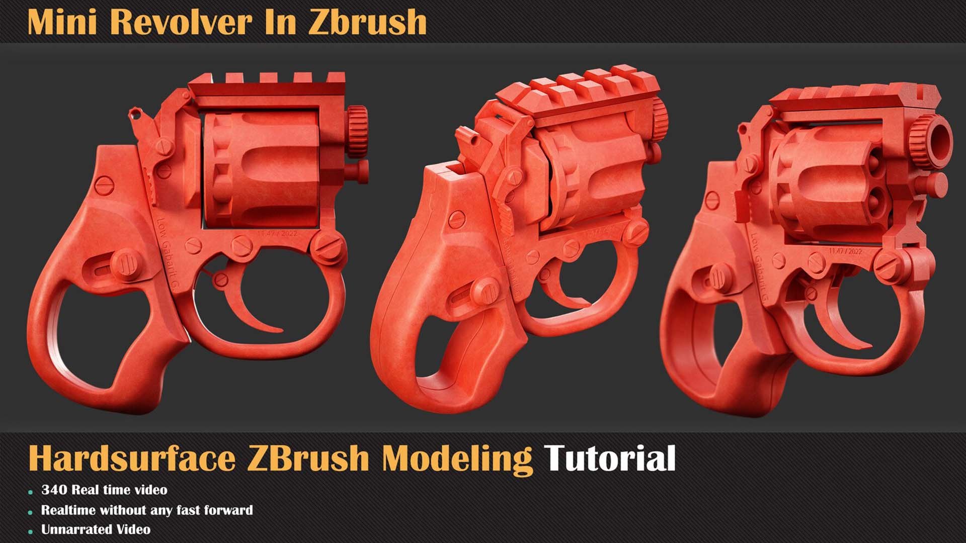 3D Mini Revolver Hardsurface ZBrush Modeling Tutorial - TurboSquid 2295879