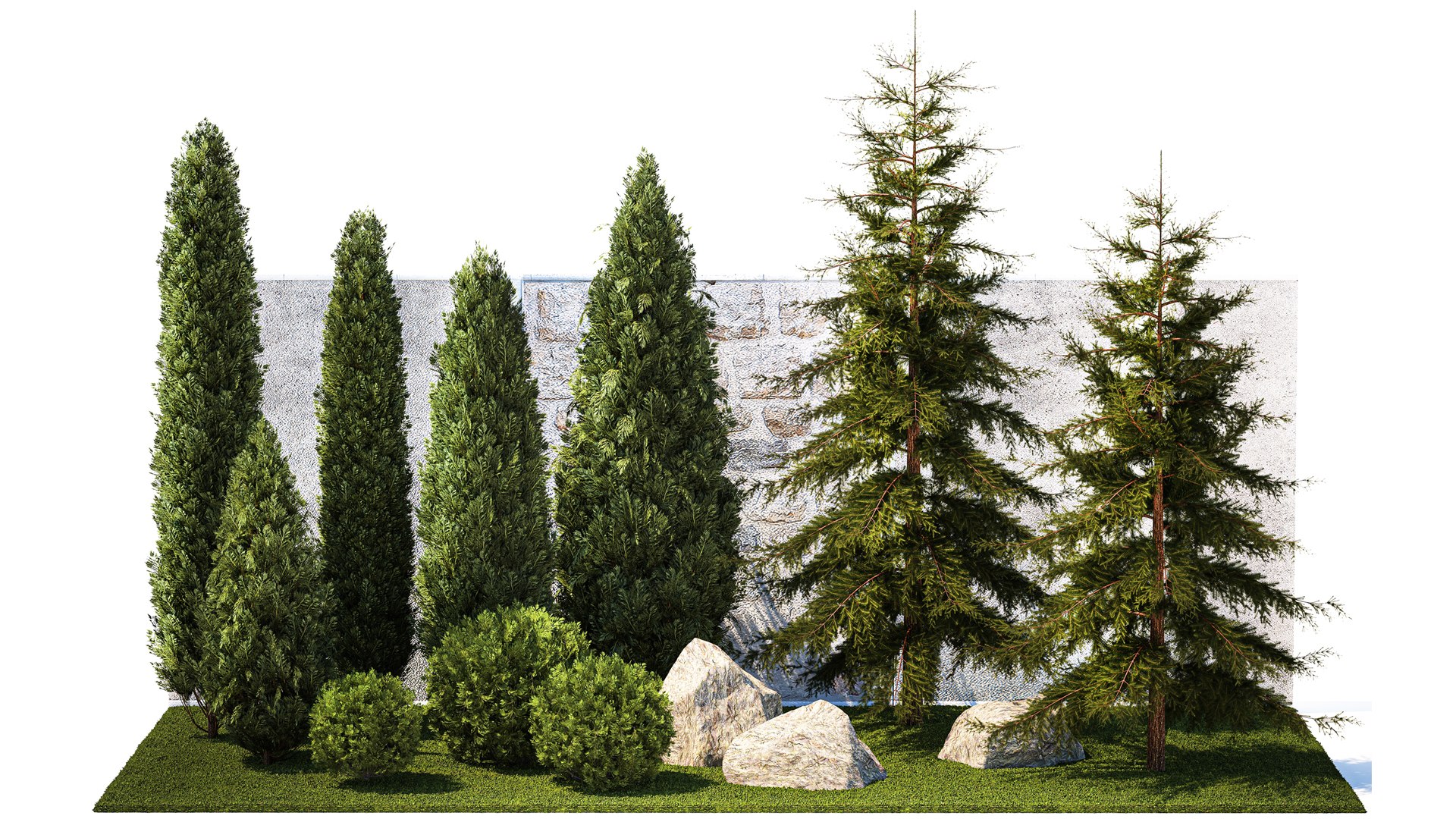 Garden With Trees And Bushes Thuja Cypress Spruce And Pine 1385 3D ...