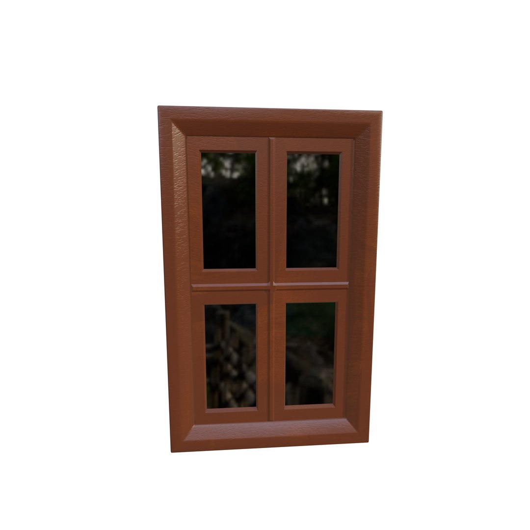 3D Brown Wooden Window With Four Glass Panes Model - TurboSquid 2402486