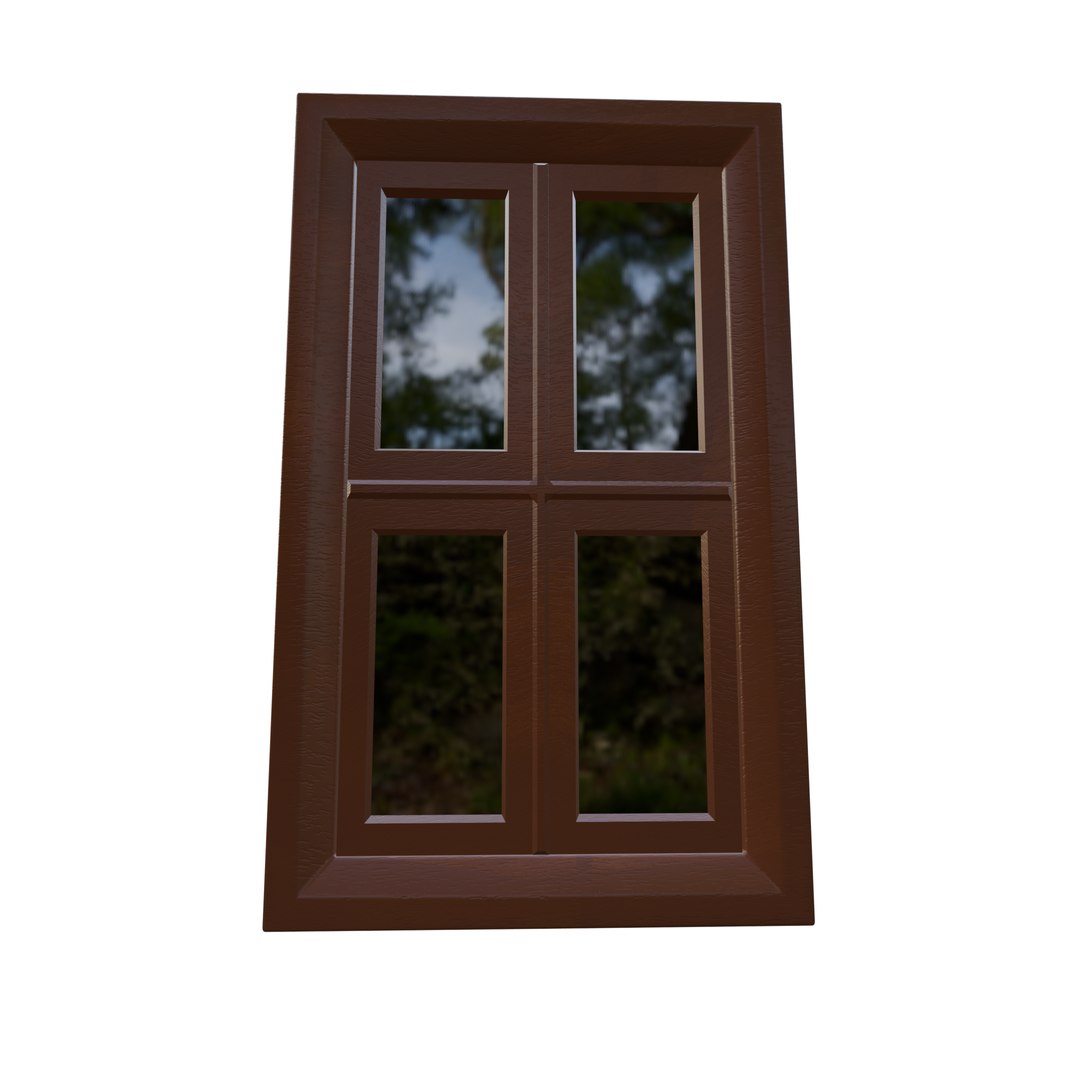 3D Brown Wooden Window With Four Glass Panes Model - TurboSquid 2402486