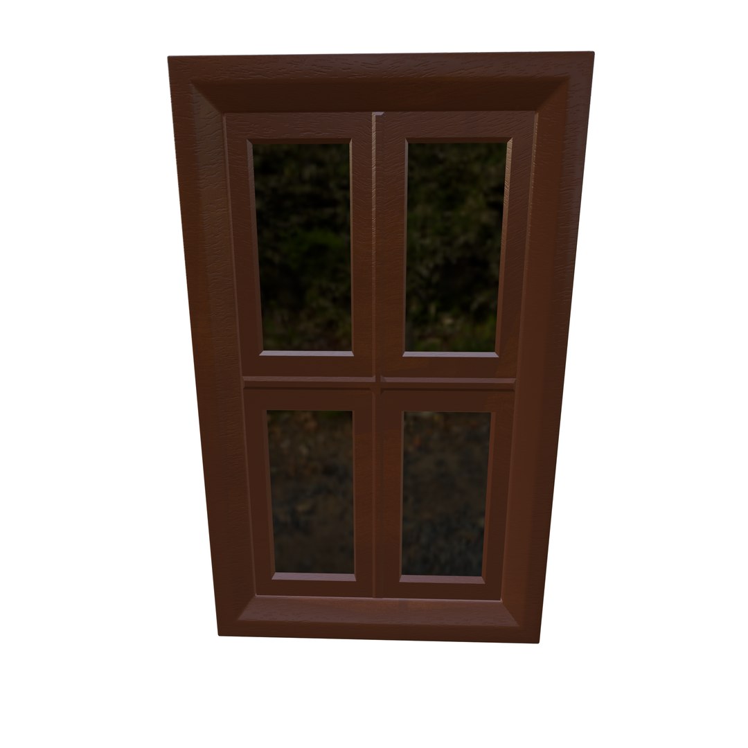 3D Brown Wooden Window With Four Glass Panes Model - TurboSquid 2402486