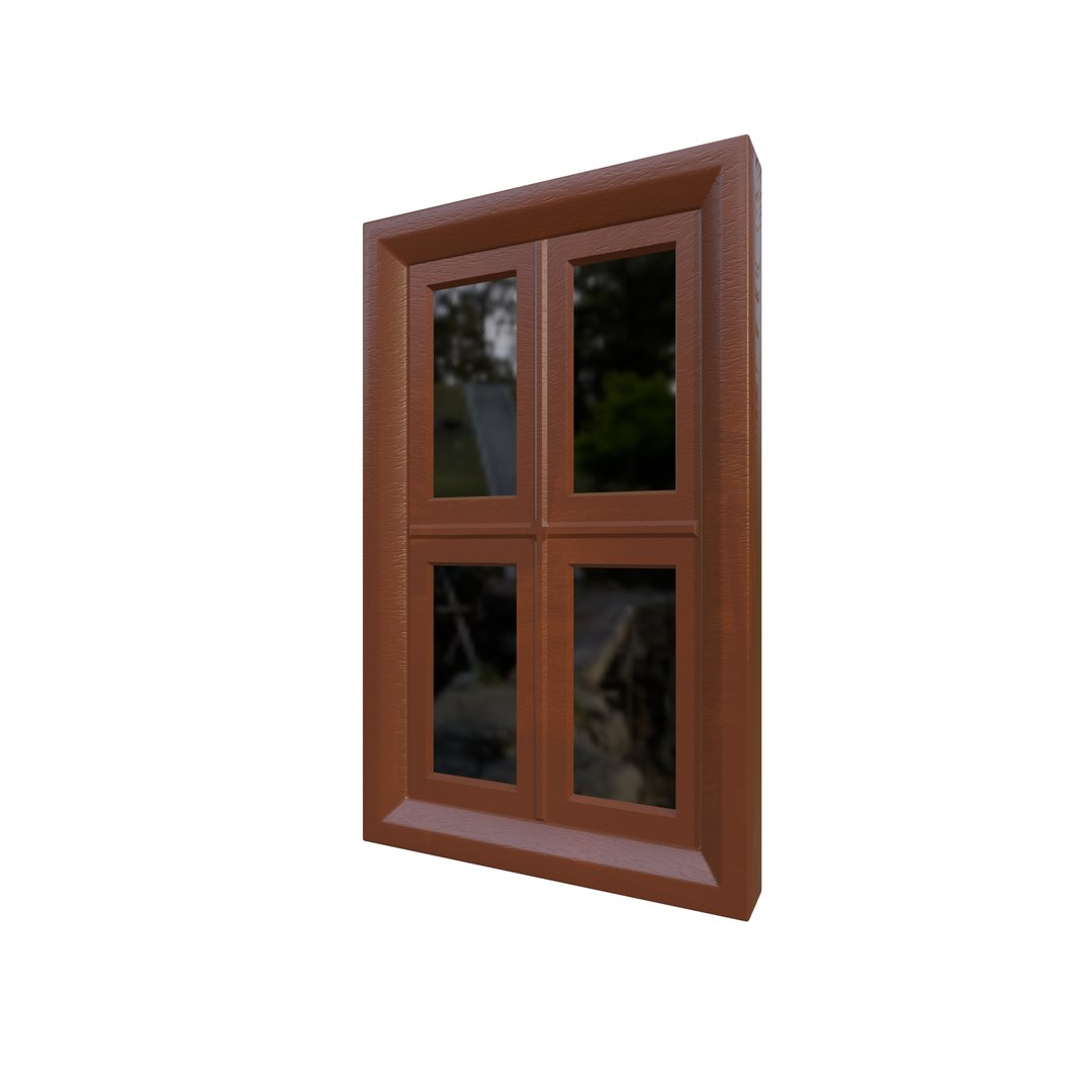 3D Brown Wooden Window With Four Glass Panes Model - TurboSquid 2402486