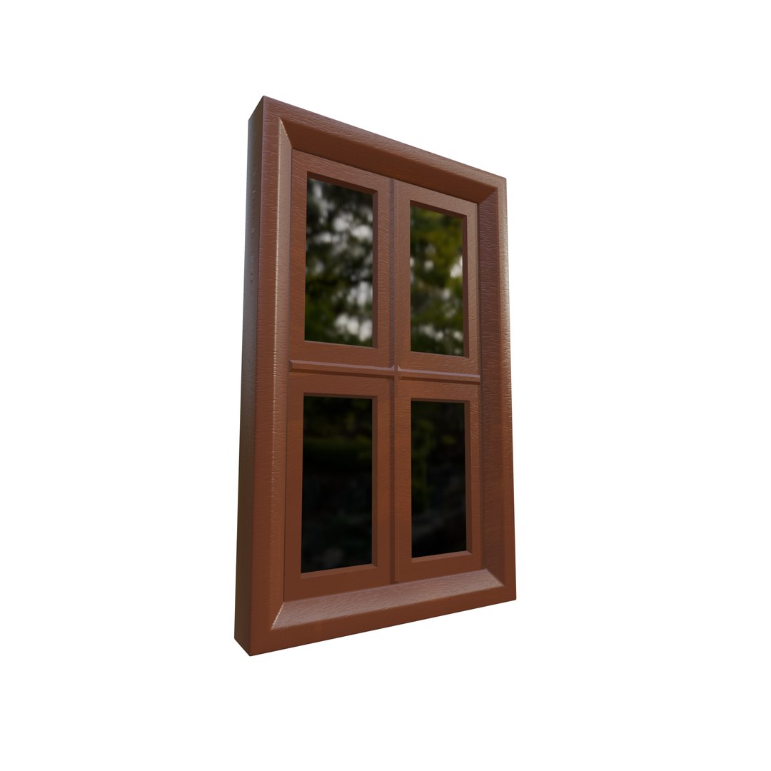 3D Brown Wooden Window With Four Glass Panes Model - TurboSquid 2402486