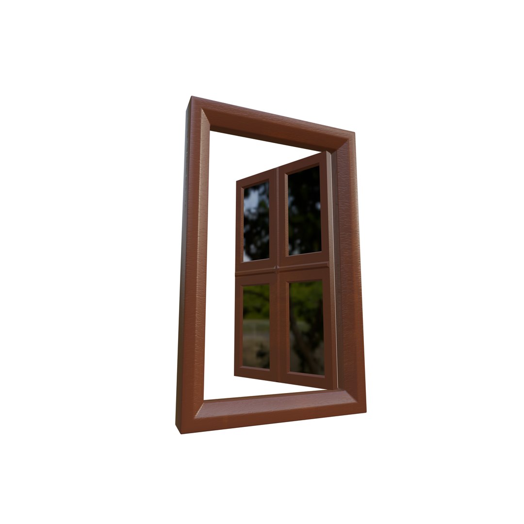 3D Brown Wooden Window With Four Glass Panes Model - TurboSquid 2402486