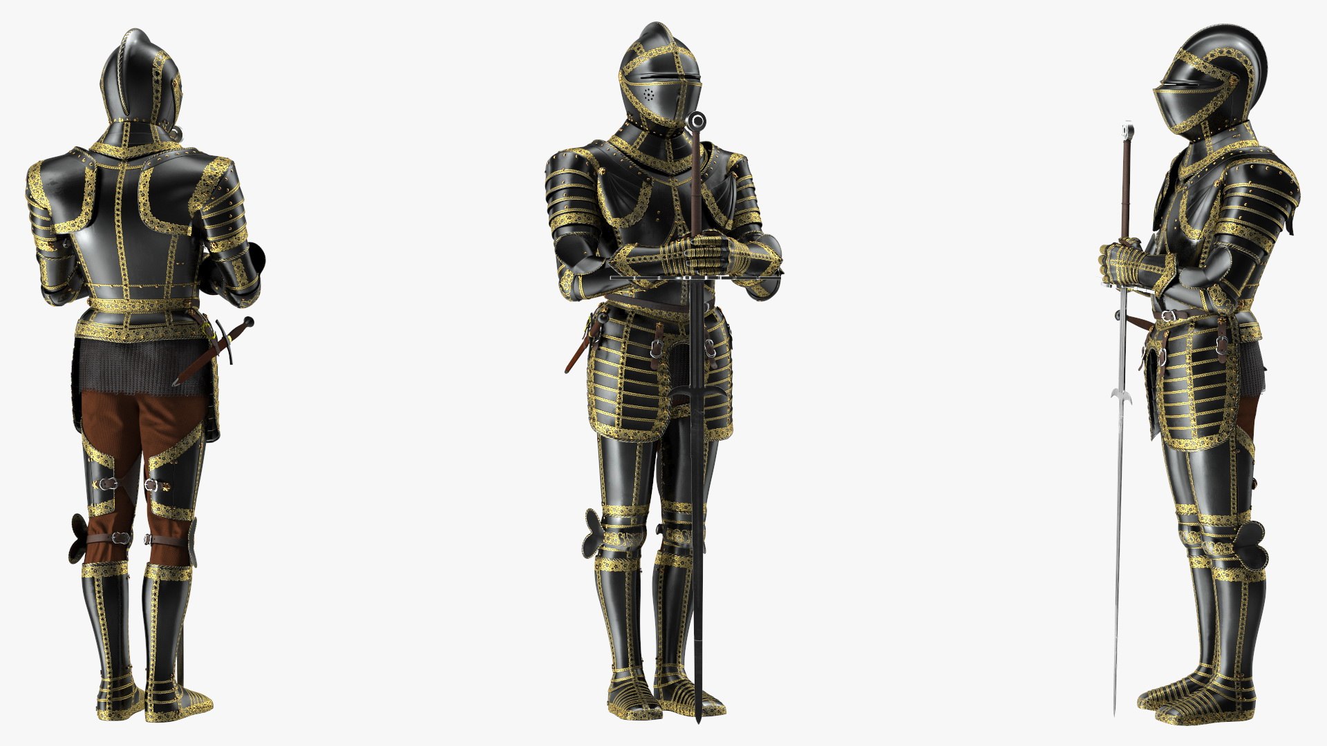 Medieval Knight Black Gold Full Armor Rigged for Maya 3D - TurboSquid ...