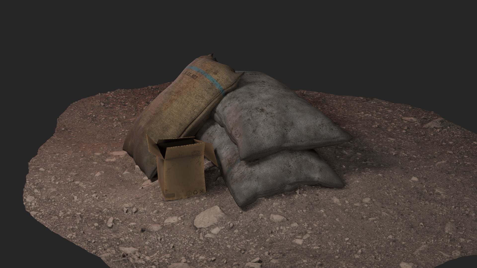 Low Poly Dirty Sack And Cardboard Box 3D Model - TurboSquid 2423089