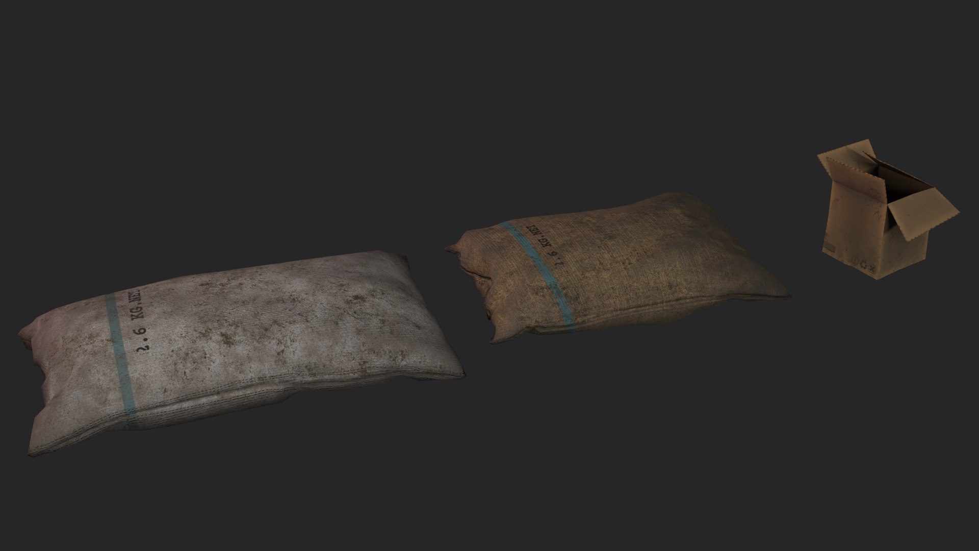 Low Poly Dirty Sack And Cardboard Box 3D Model - TurboSquid 2423089