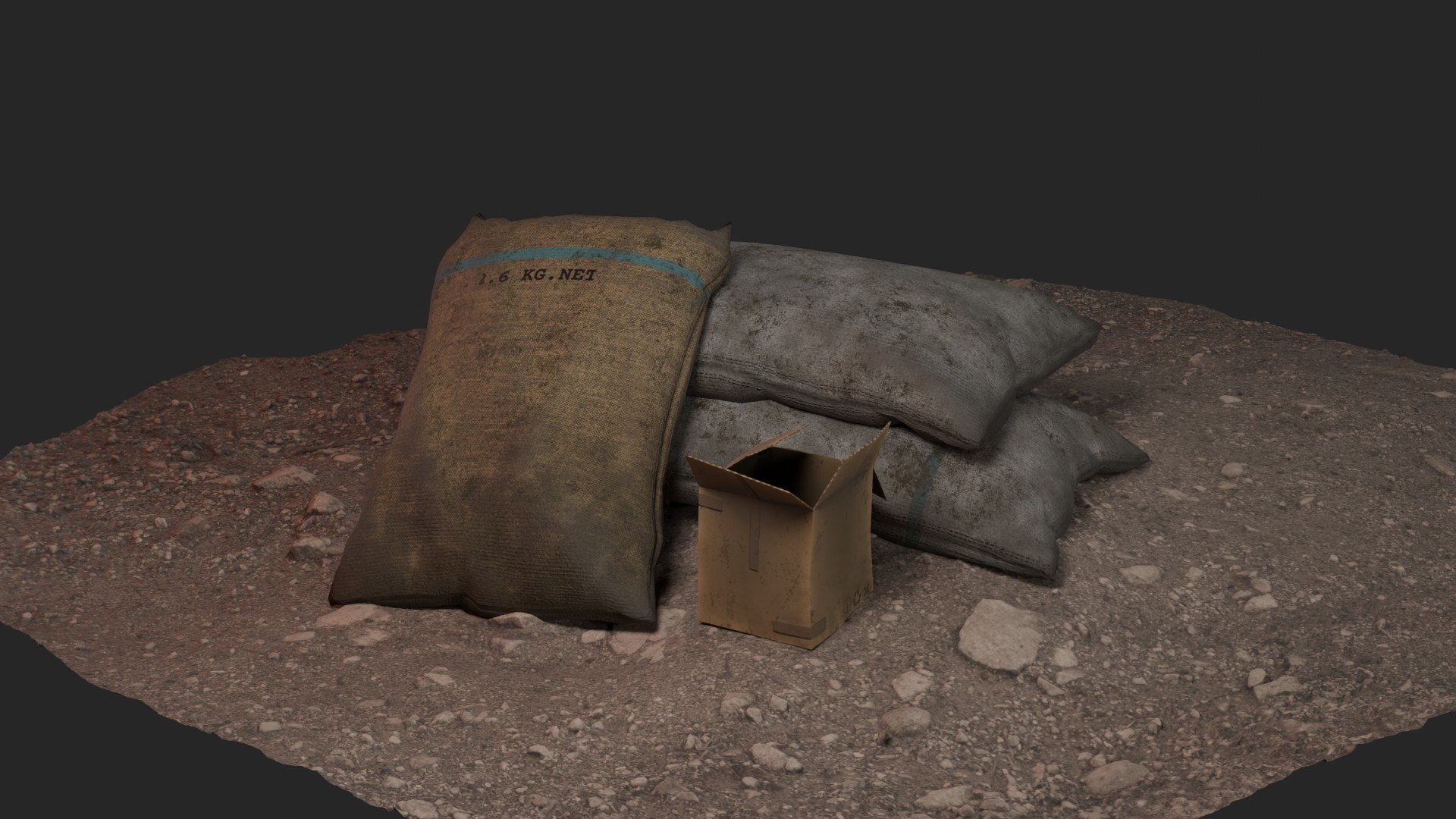 Low Poly Dirty Sack And Cardboard Box 3D Model - TurboSquid 2423089