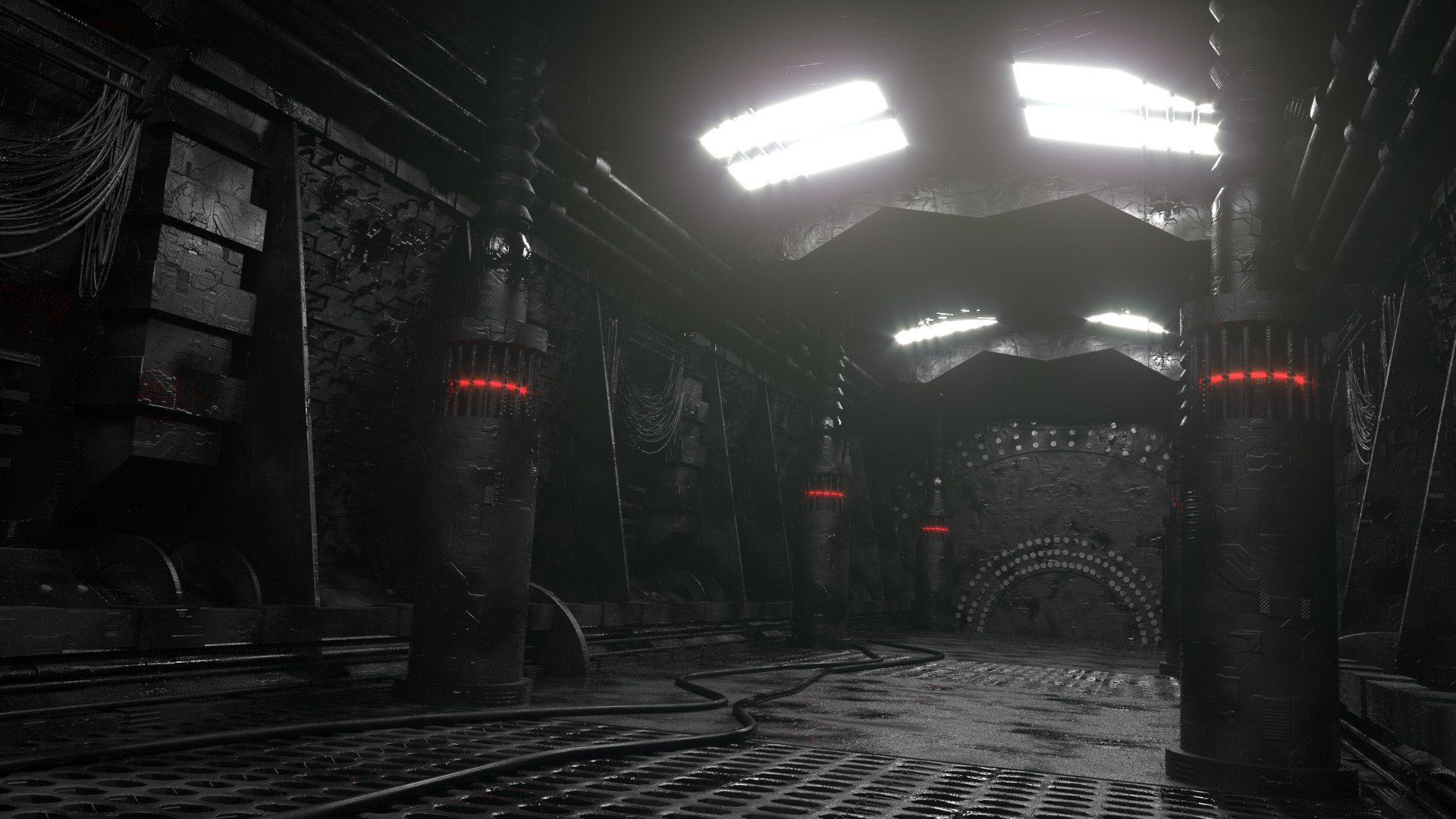 3D Dark Spaceship Corridor - TurboSquid 1954518