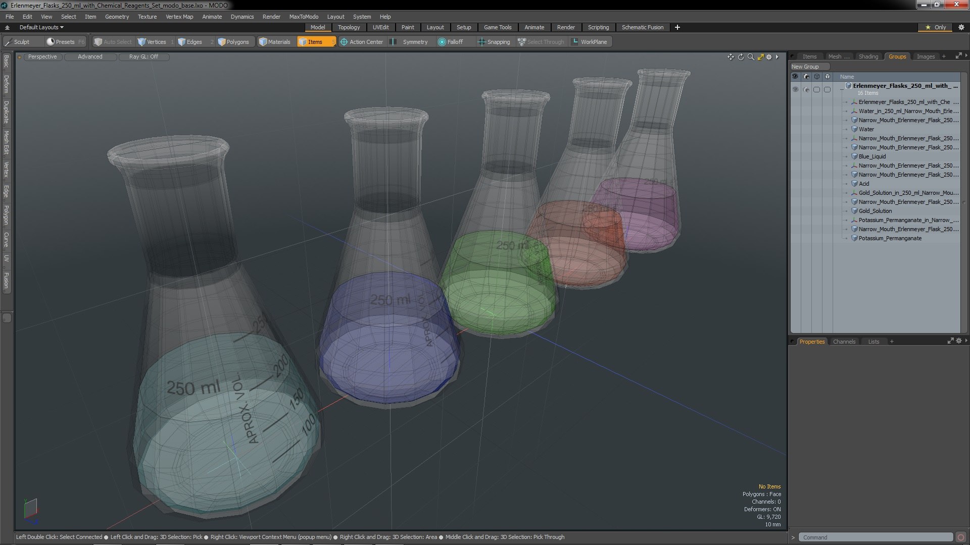 Erlenmeyer Flasks 250 ml with Chemical Reagents Set 3D model - TurboSquid 2134611