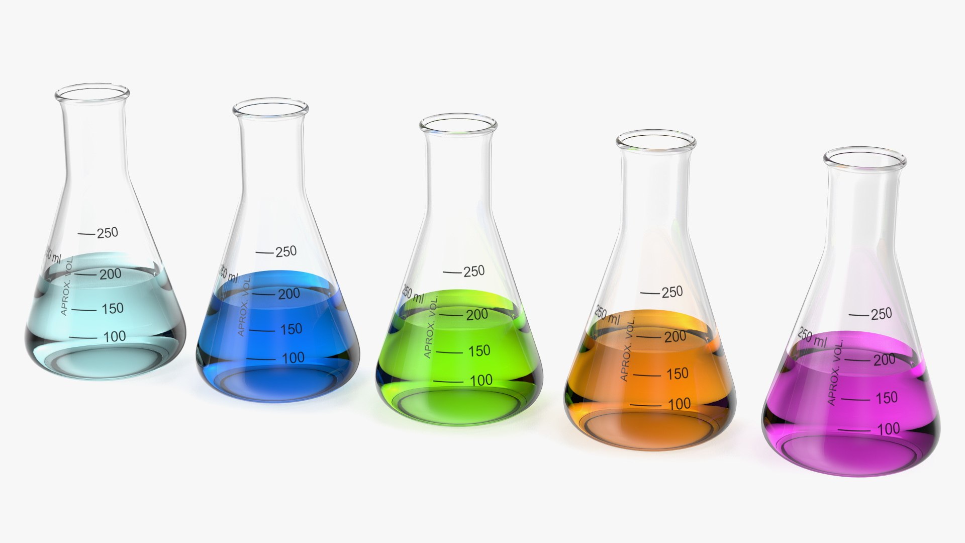 Erlenmeyer Flasks 250 ml with Chemical Reagents Set 3D model ...