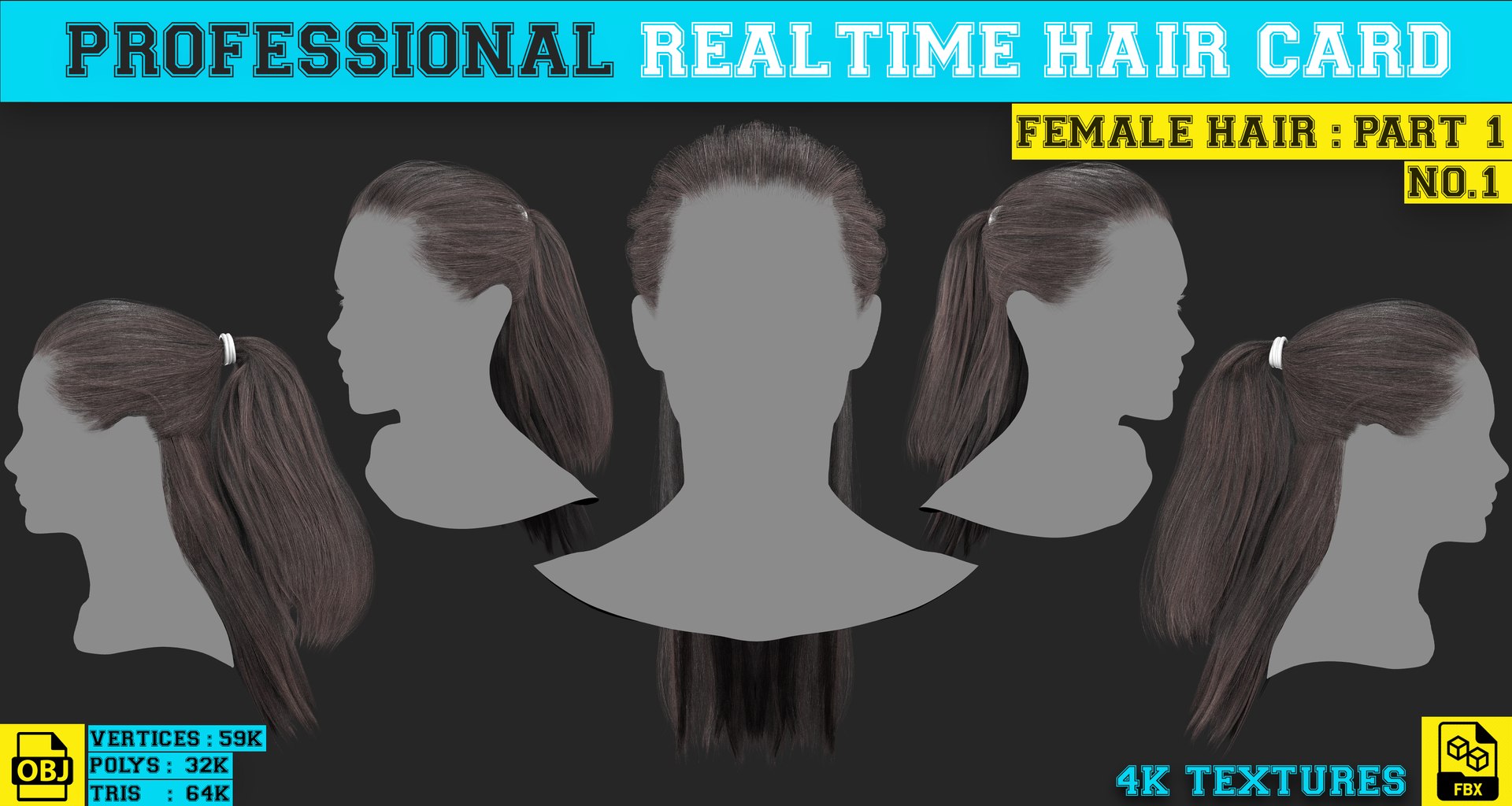 modelo 3d Professional Realtime Haircard - Female Hair Part 1 - No1 ...