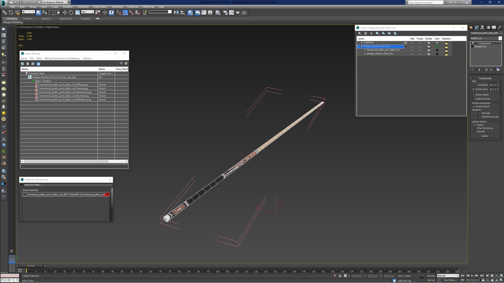 3D Model Vintage Wooden Pool Cue - TurboSquid 2218433