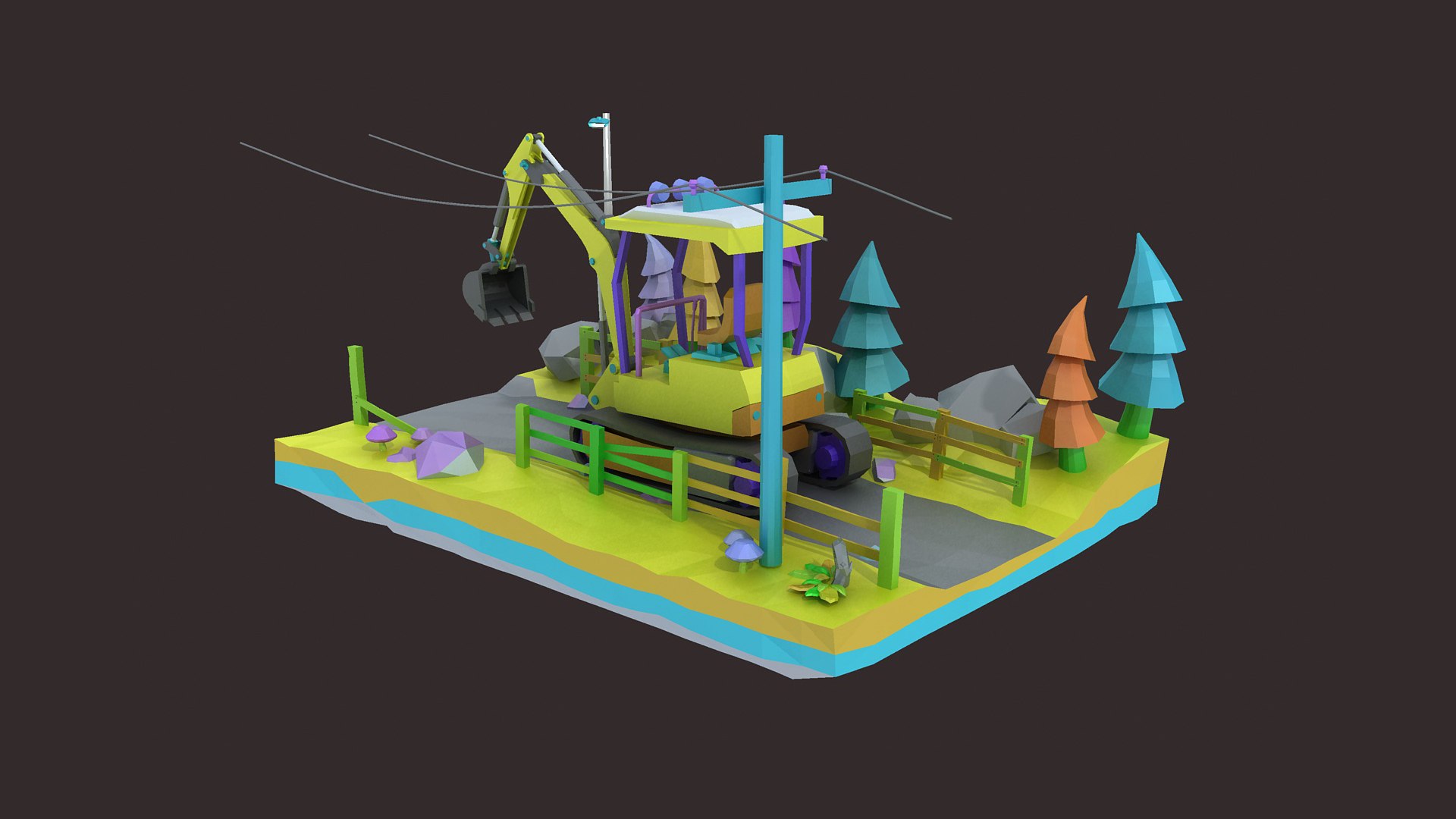 3D Cartoon Diggers Low Poly Excavator Model - TurboSquid 1863515