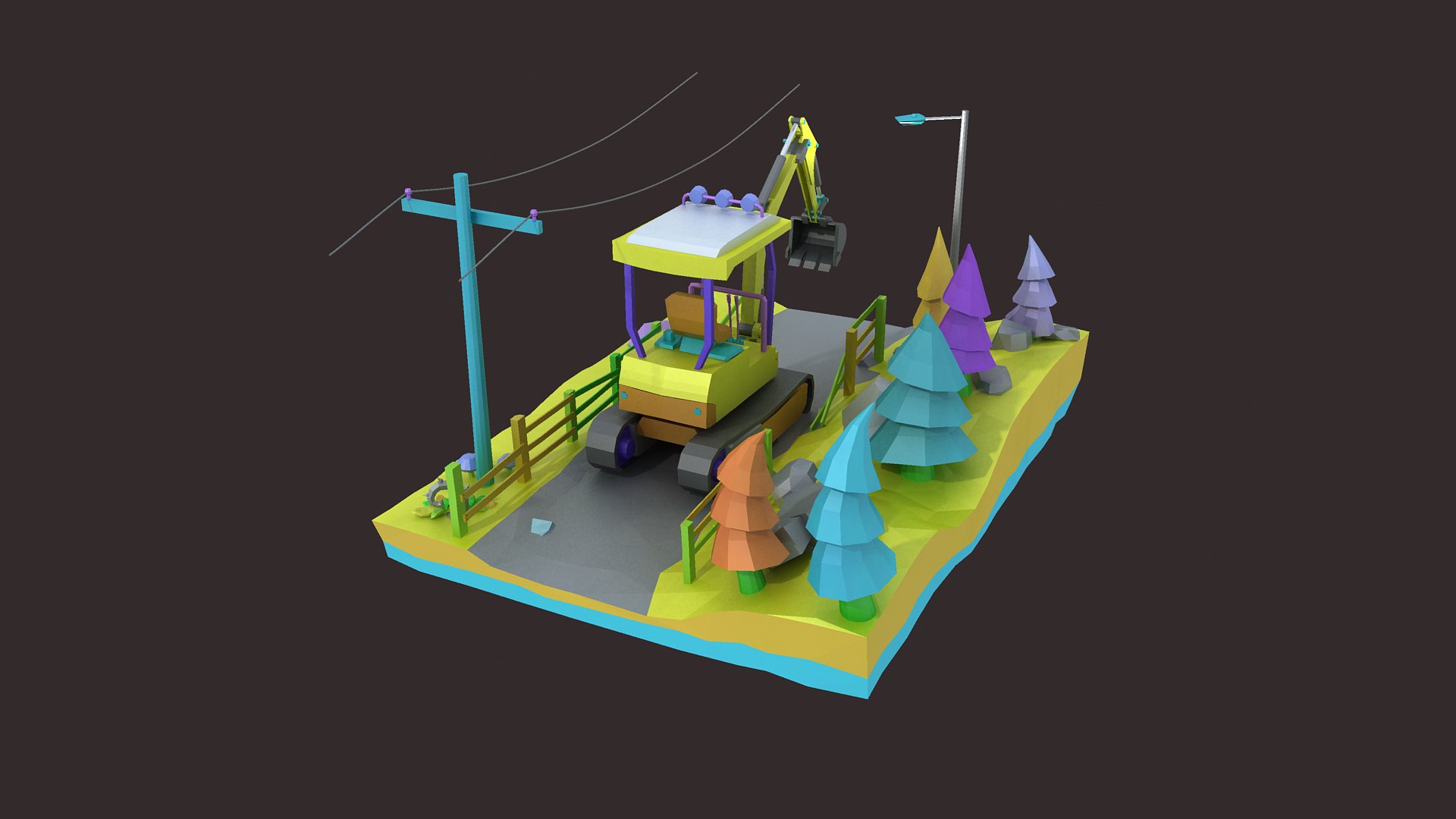 3D Cartoon Diggers Low Poly Excavator Model - TurboSquid 1863515