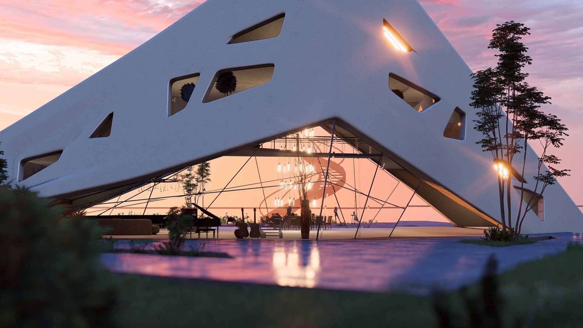 3D Deconstruction Architecture Futuristic Modern Beach House Luxury ...