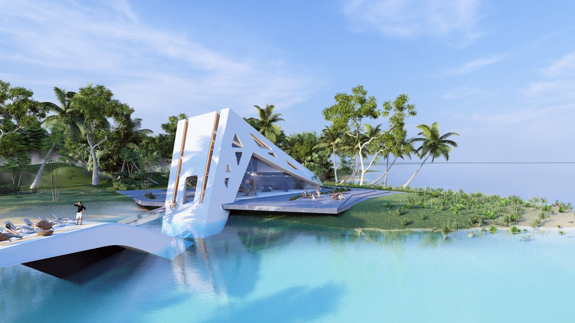 3D Deconstruction Architecture Futuristic Modern Beach House Luxury ...