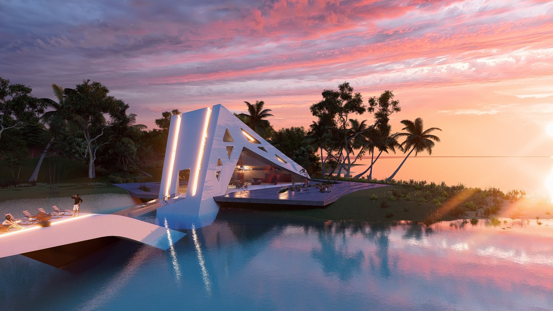 3D Deconstruction Architecture Futuristic Modern Beach House Luxury ...