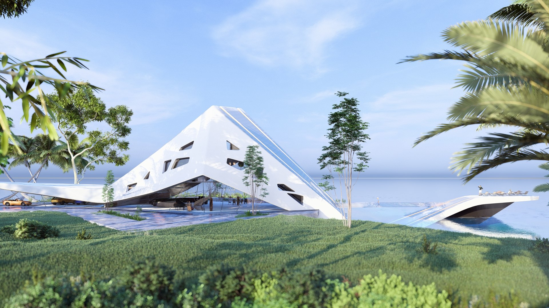 3D Deconstruction Architecture Futuristic Modern Beach House Luxury ...