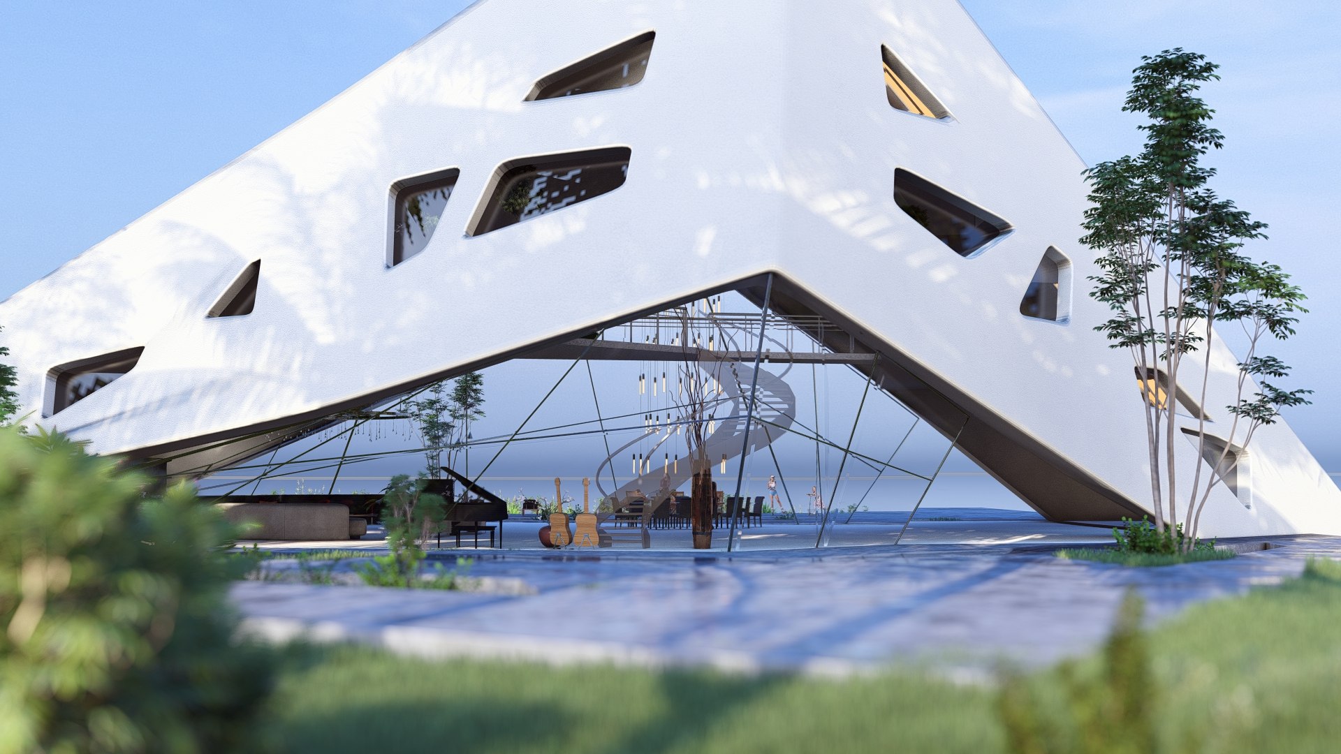 3D Deconstruction Architecture Futuristic Modern Beach House Luxury ...