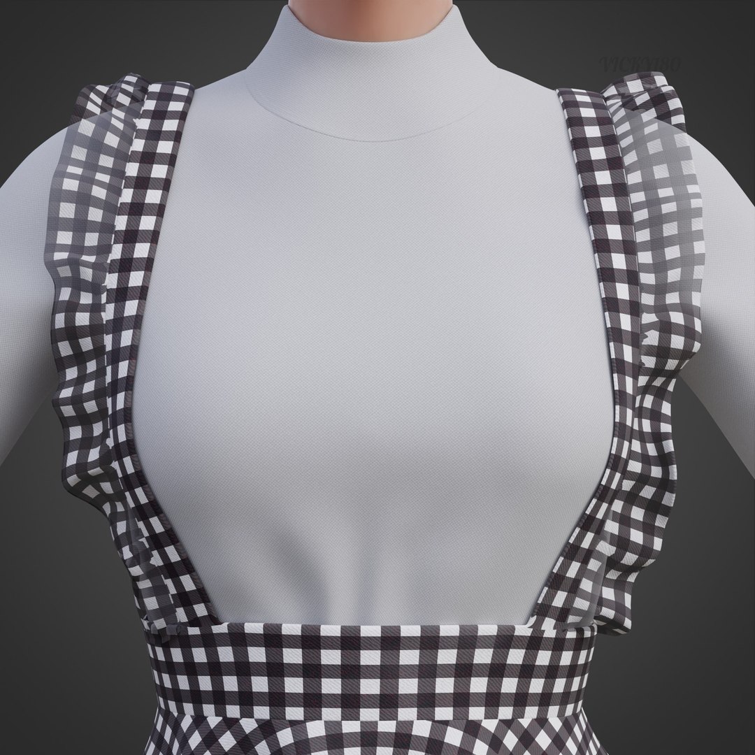 3D Model Check Pinafore Dress And Sweater - Jumper Cloth 3D Model ...