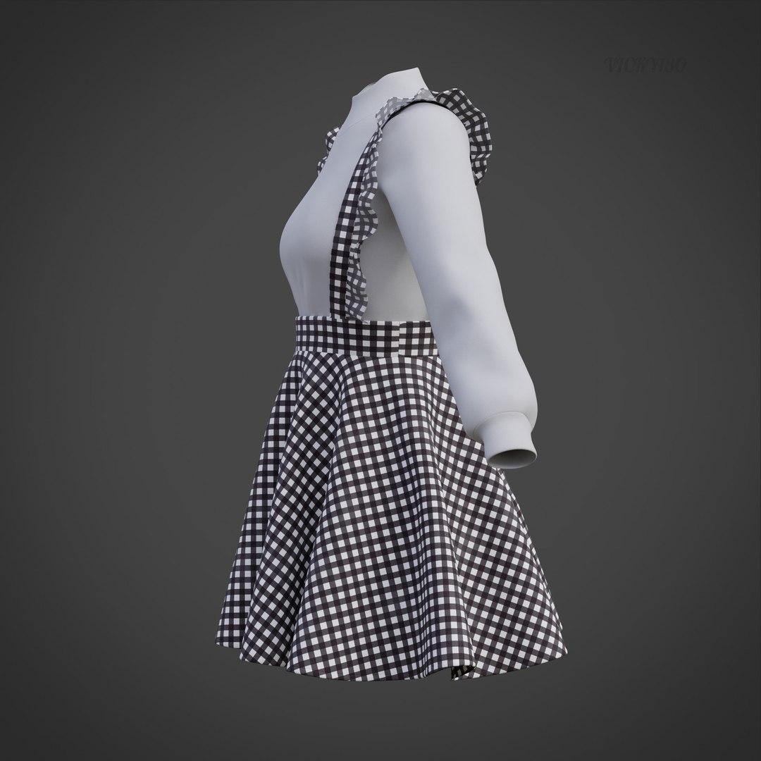3D Model Check Pinafore Dress And Sweater - Jumper Cloth 3D Model ...