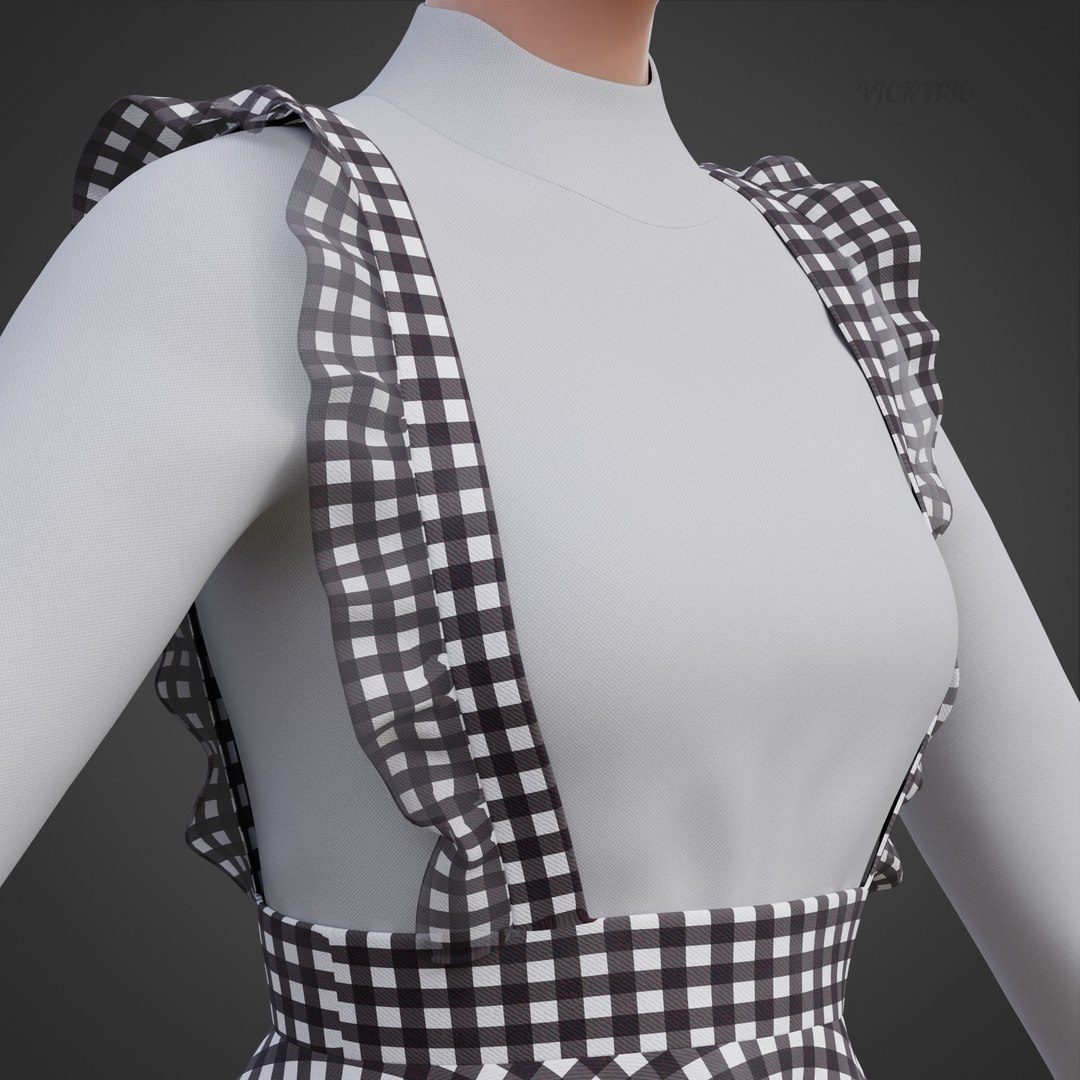 3D Model Check Pinafore Dress And Sweater - Jumper Cloth 3D Model ...