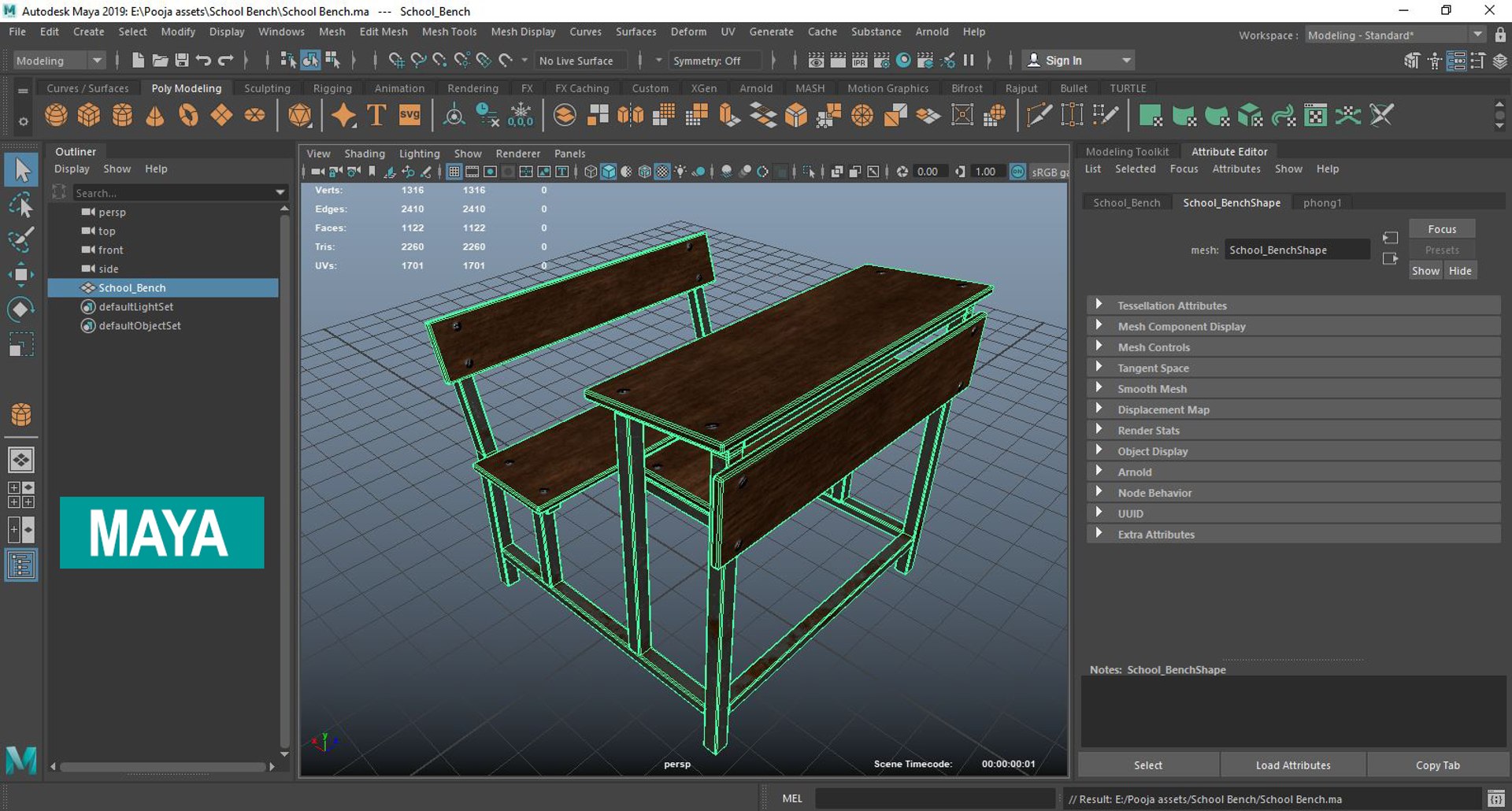 3D Model School Bench - TurboSquid 1735572