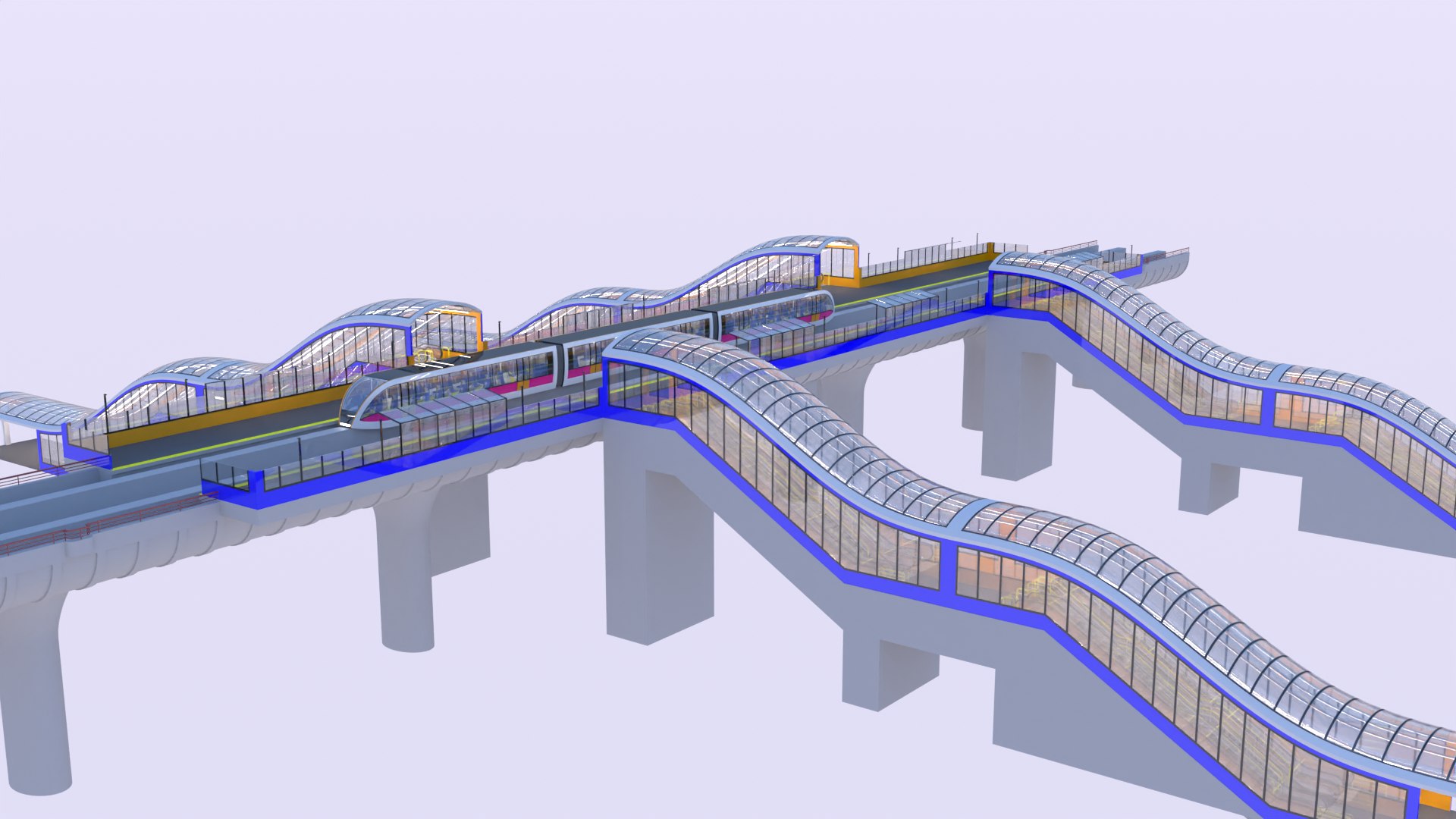 Monorail Station With Train 3D Model - TurboSquid 2319604