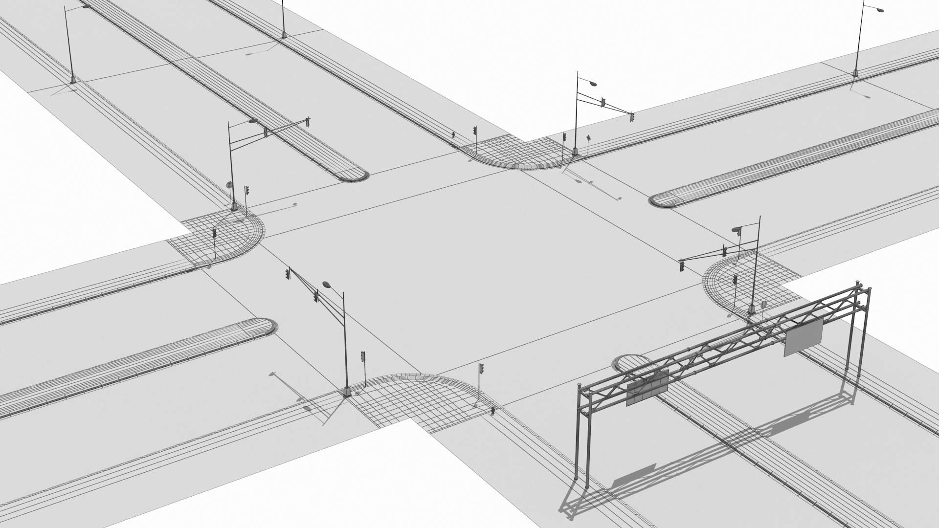 3D Streets Kit PBR - Game Ready Intersection Two Lines 2 Model ...