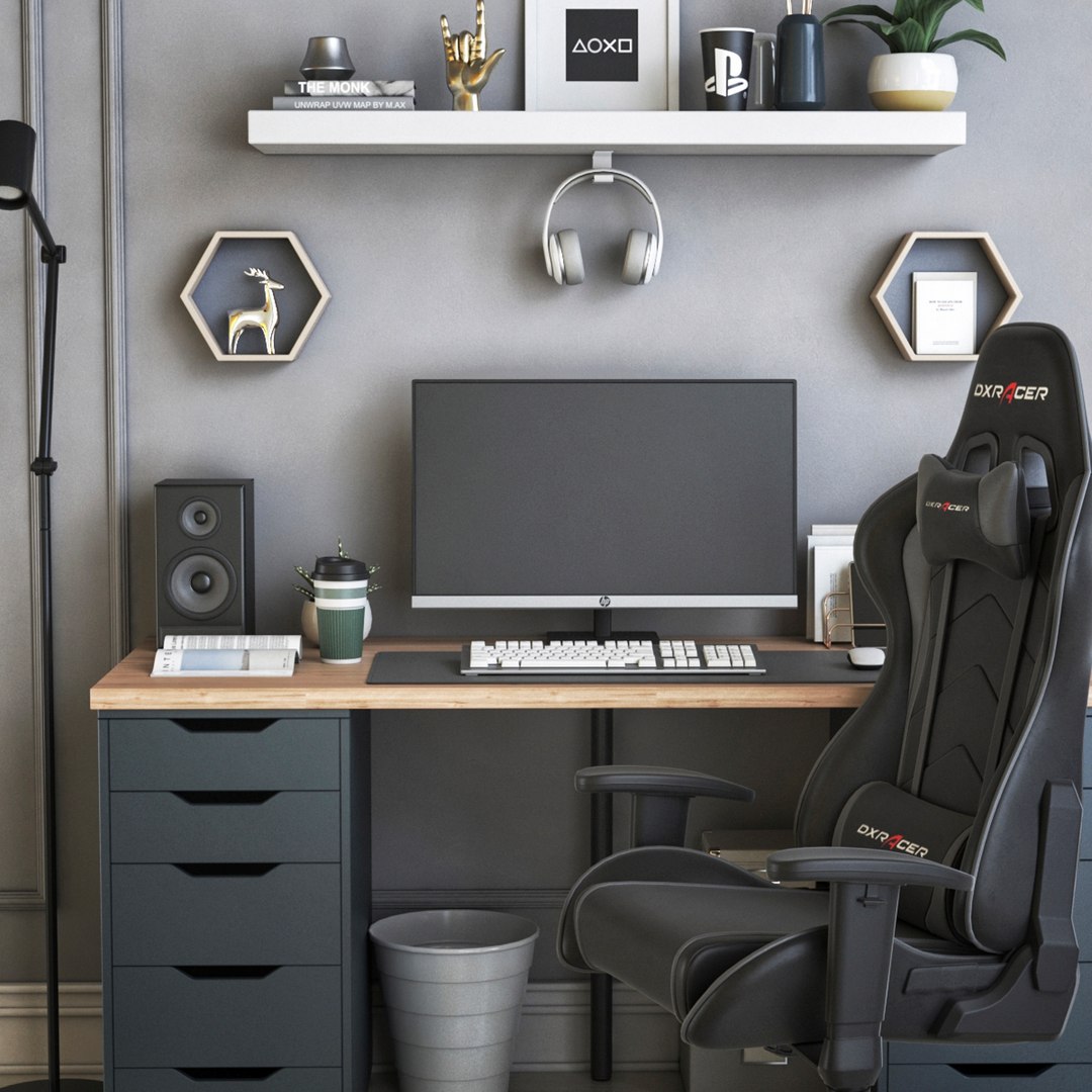 3D Office Table Chair Shelf - TurboSquid 1634355